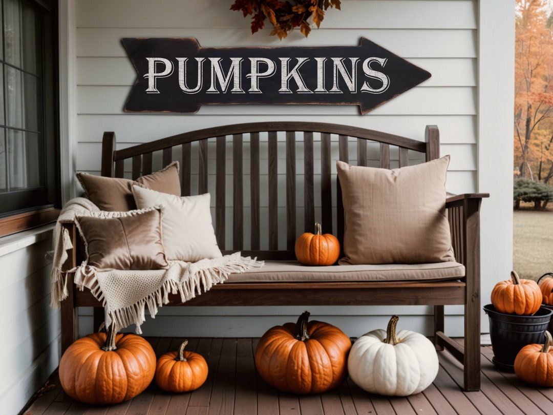 Large Wooden Arrow Shaped Pumpkins Sign. Antique Style Indoor and ...