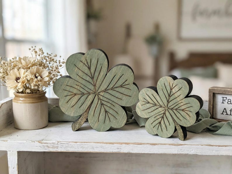 Reclaimed Wood Shamrocks – Freestanding St. Patrick’s Day Shelf Sitters ...