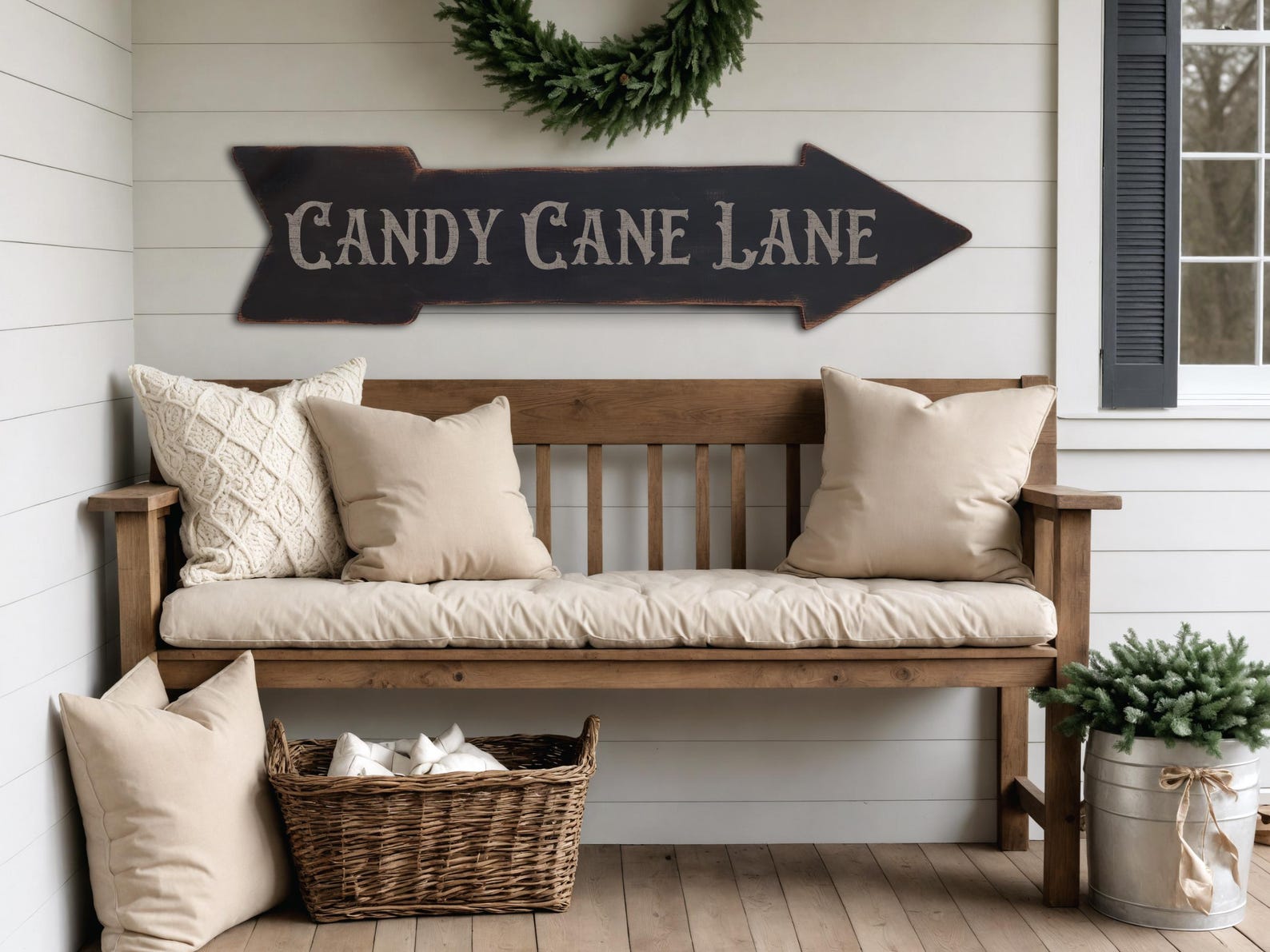 Rustic Antique Style Candy Cane Lane Arrow Shaped Wooden Sign. Outdoor ...