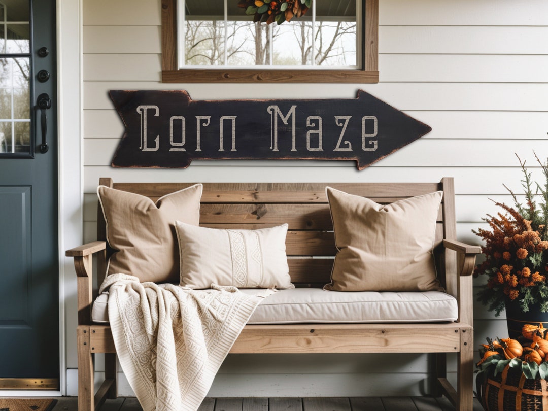 Large Wooden Arrow Shaped Corn Maze Sign. Rustic Solid Wood Sign ...