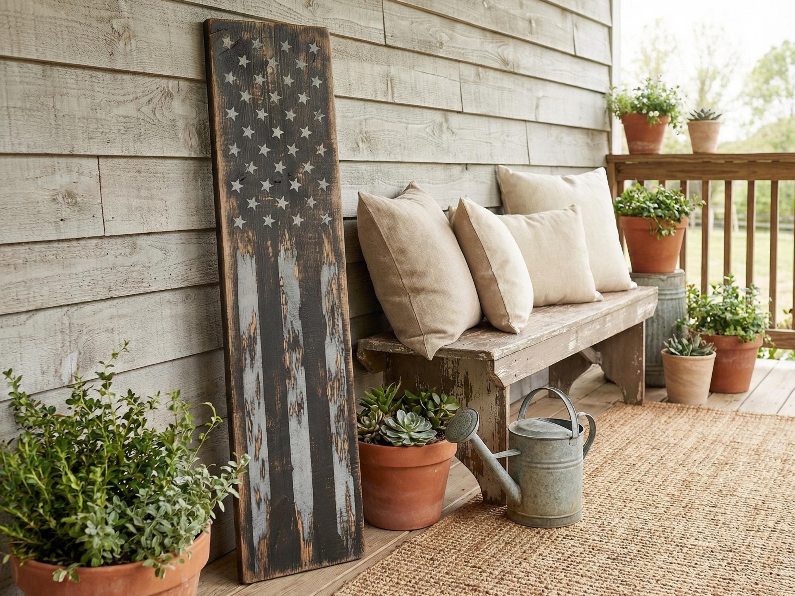 Gray & Black Subdued American Flag Solid Wood Porch Leaner Sign ...
