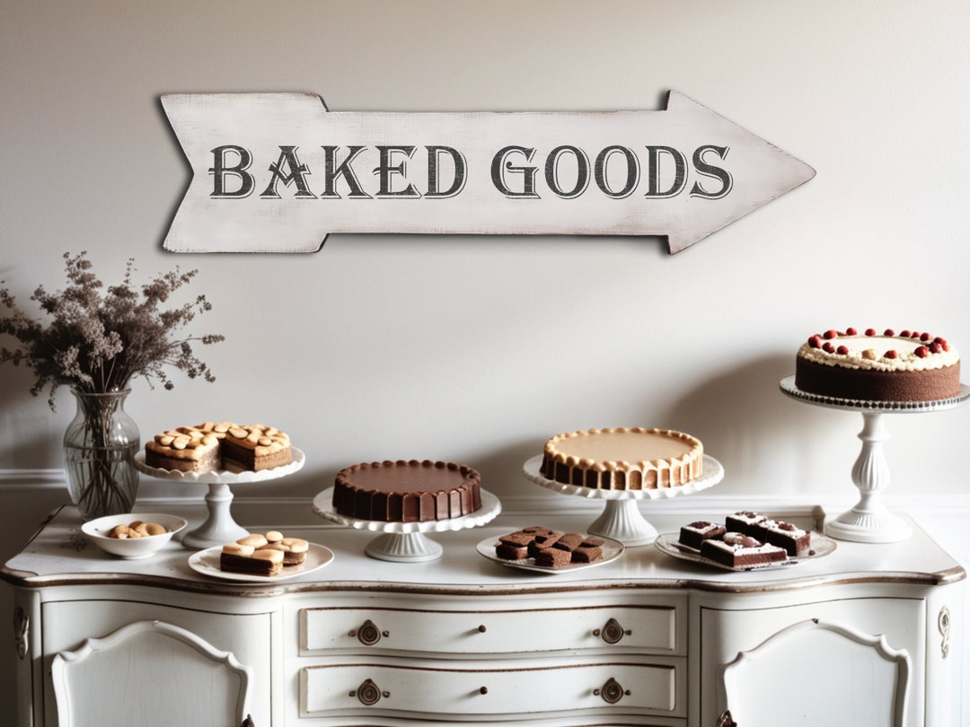 Large Wooden Arrow Shaped Baked Goods Sign. Rustic Solid Wood Sign With ...