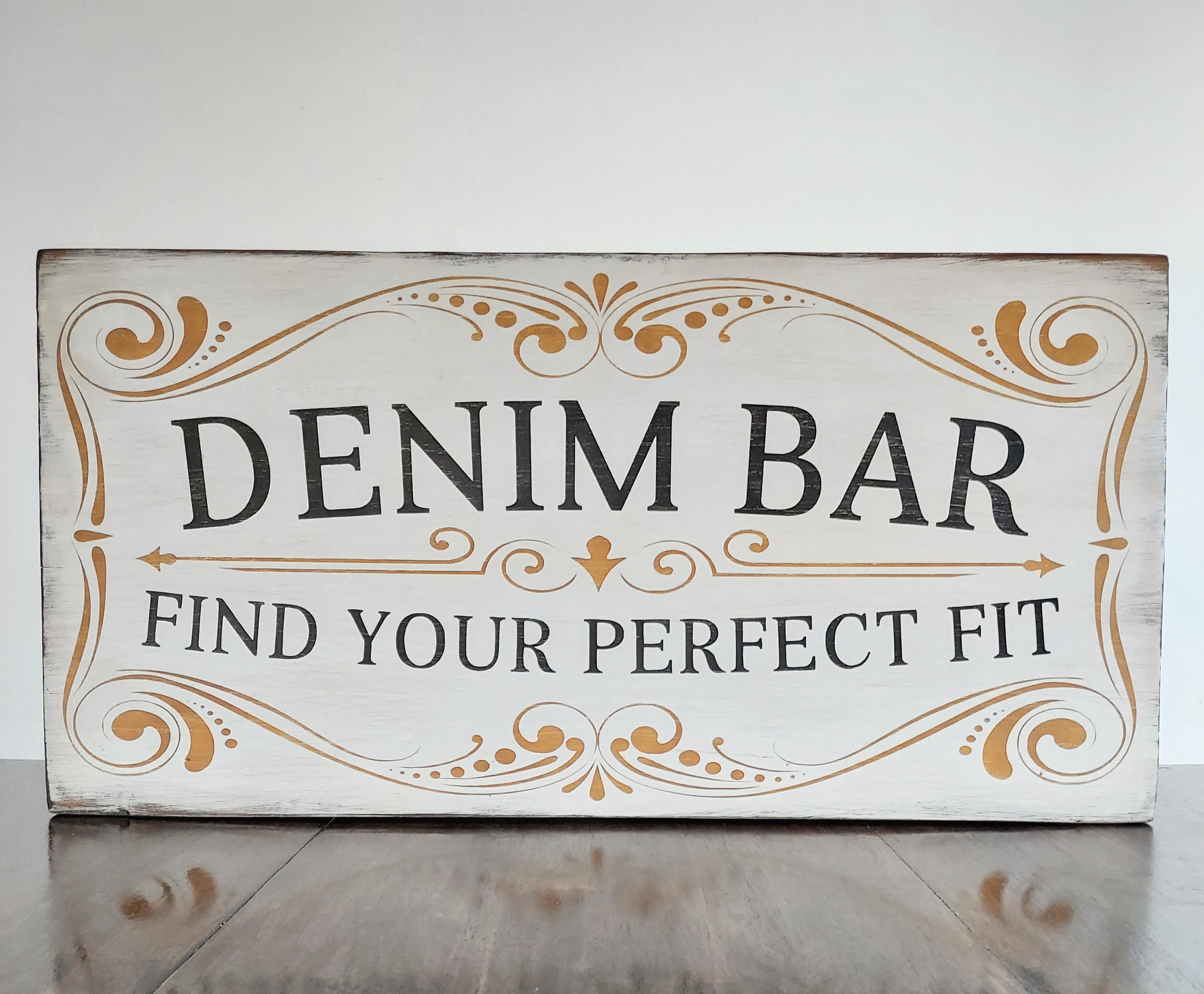 Antique Style Denim Bar Display Sign for Jean Pants and Denim Jackets ...