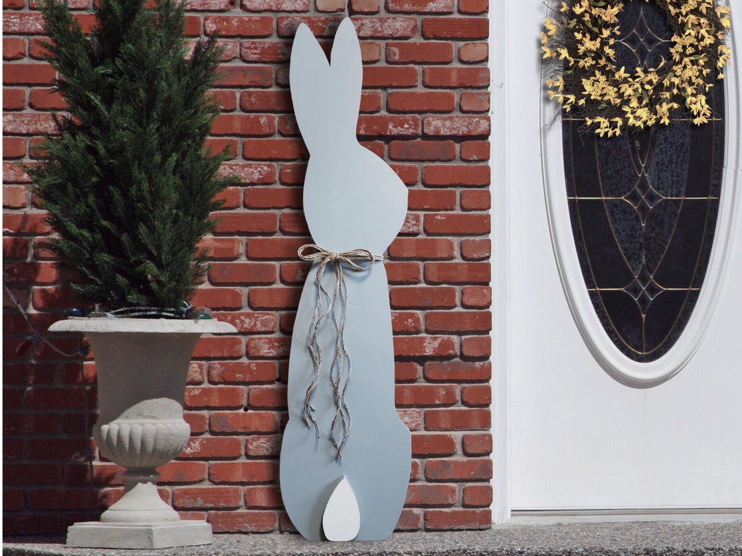 Large Gray Porch Leaner Rabbit Handcrafted From Solid Wood. Outdoor or ...