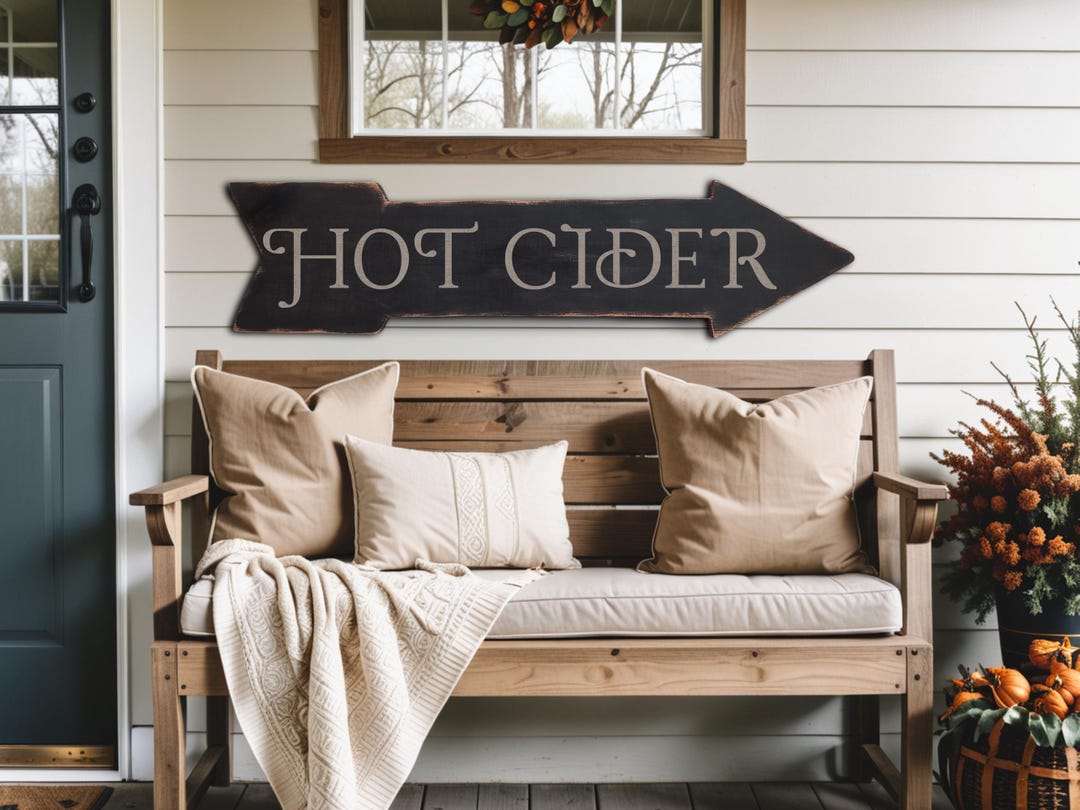 Large Wooden Arrow Shaped Hot Cider Sign. Rustic Solid Wood Sign ...