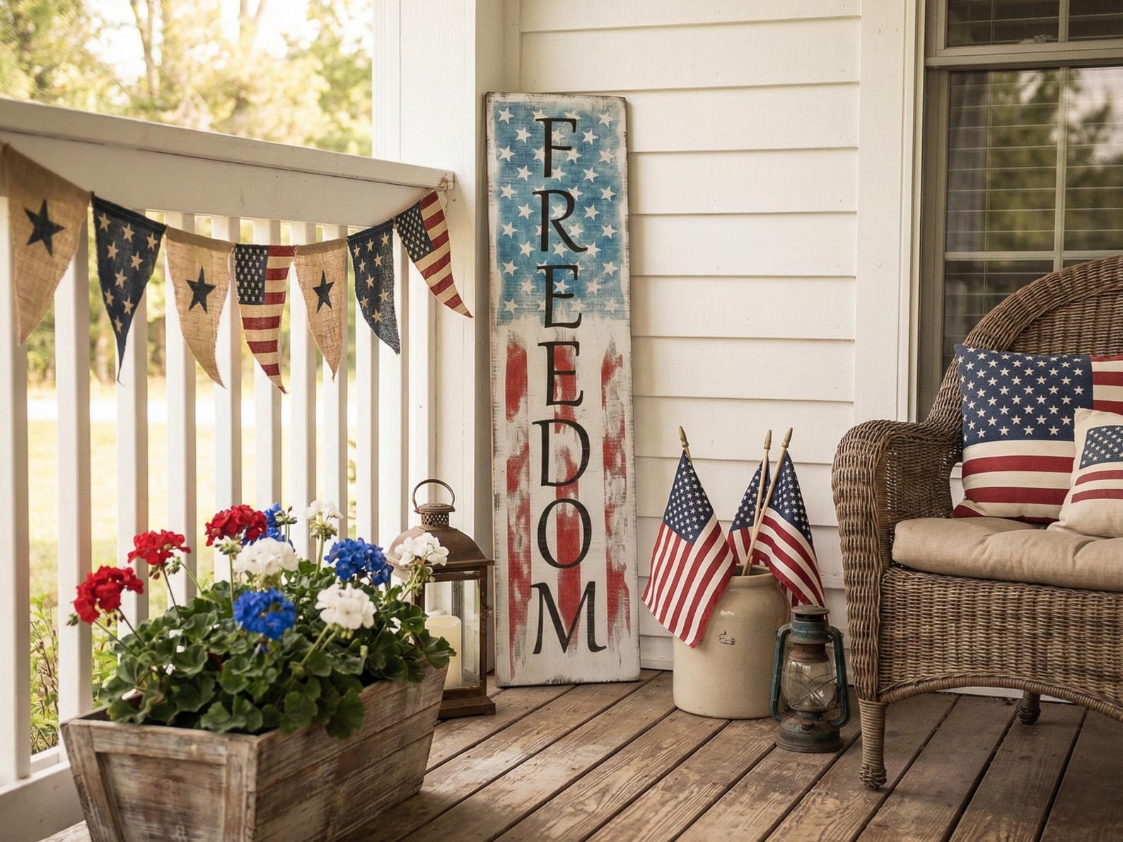 Freedom Red White & Blue American Flag. Large Antique Style Porch ...