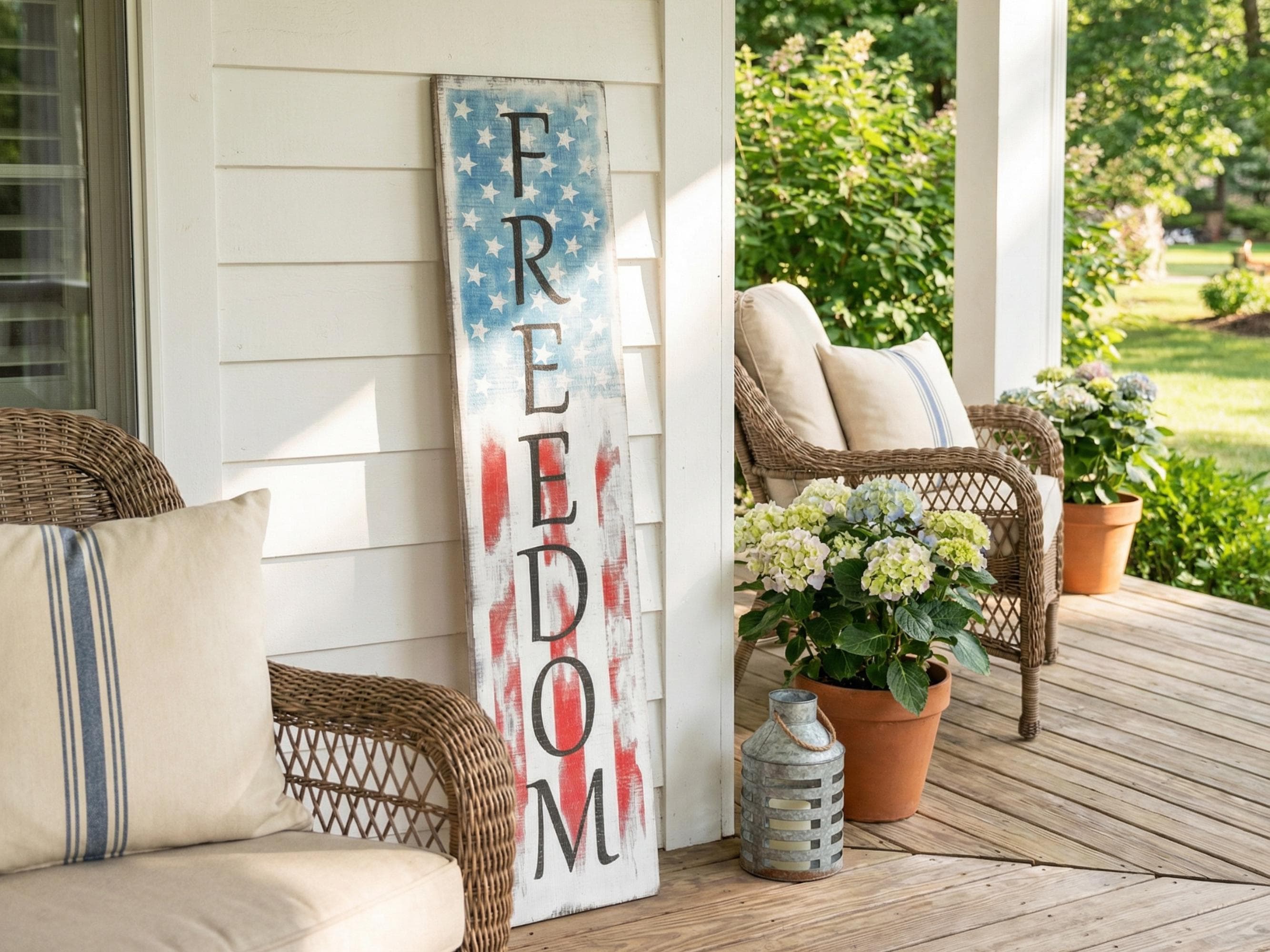 Freedom Red White & Blue American Flag. Large Antique Style Porch ...