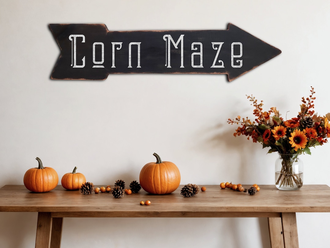 Large Wooden Arrow Shaped Corn Maze Sign. Rustic Solid Wood Sign ...