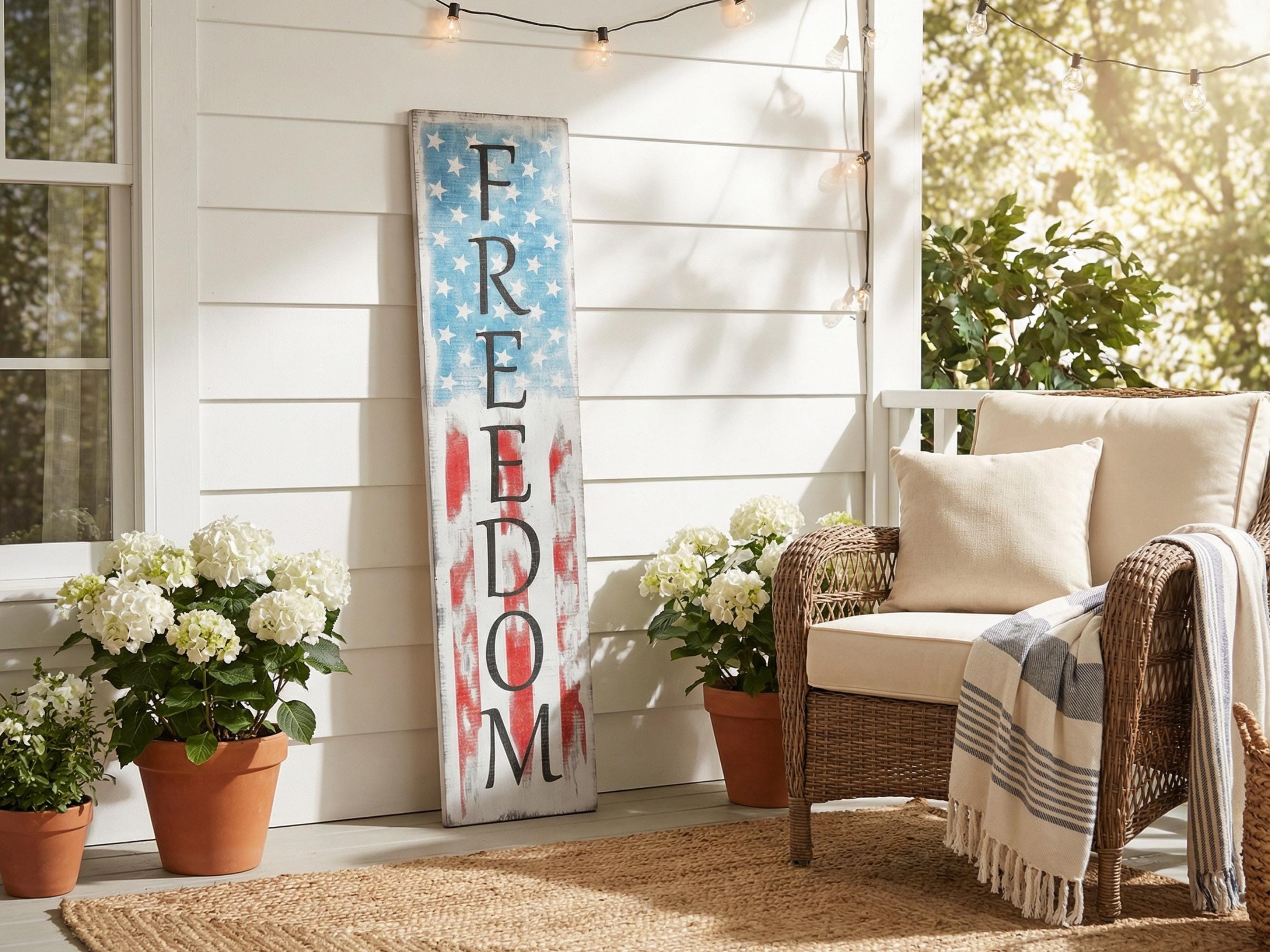 Freedom Red White & Blue American Flag. Large Antique Style Porch ...