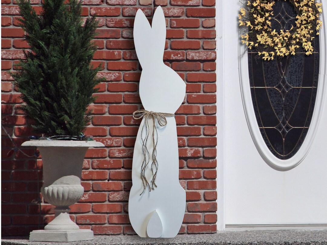 Large White Porch Leaner Rabbit Handcrafted From Solid Wood. Outdoor ...