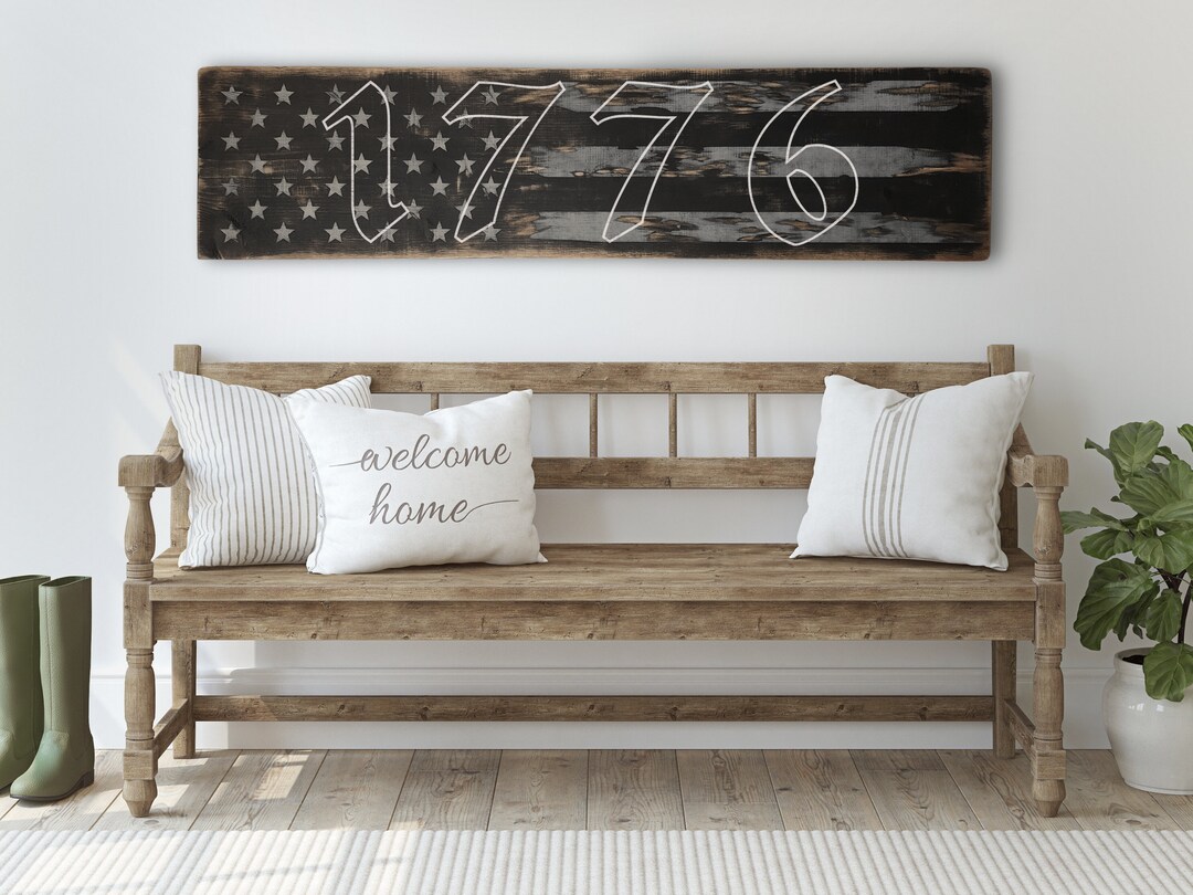 1776 Subdued American Flag Solid Wood Wall Hanging Sign for Patriotic ...