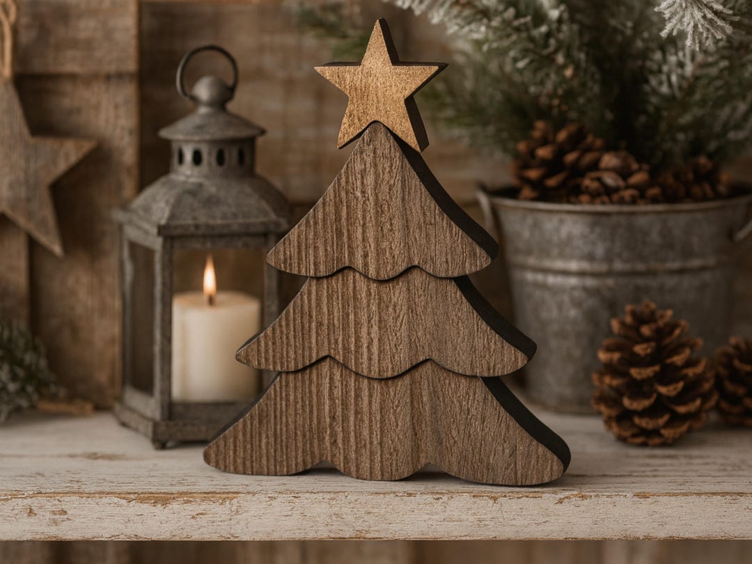 Reclaimed Wood Christmas Tree With Gold Star. Rustic Antique Style ...