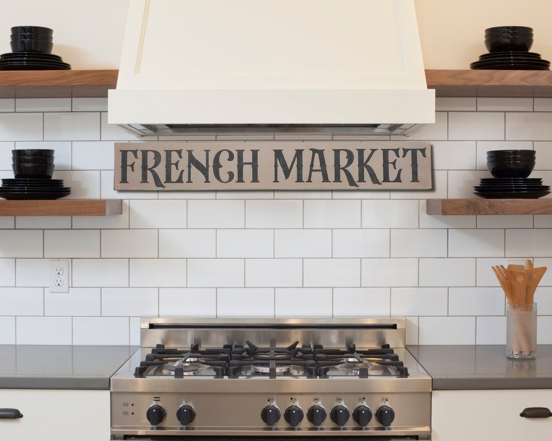 36" Tan & Black French Market Sign. Old Reclaimed Wood Hand-painted ...