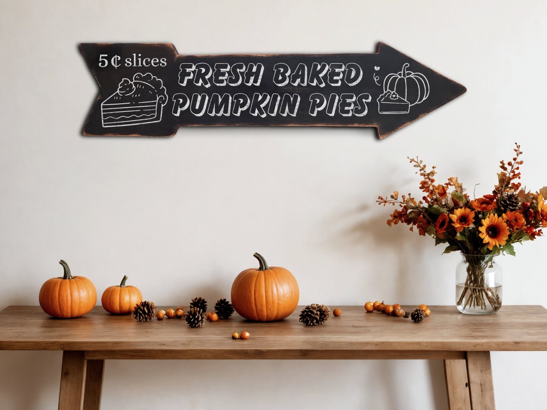 Large Wooden Arrow Shaped Fresh Baked Pumpkin Pies Sign. Antique Style ...