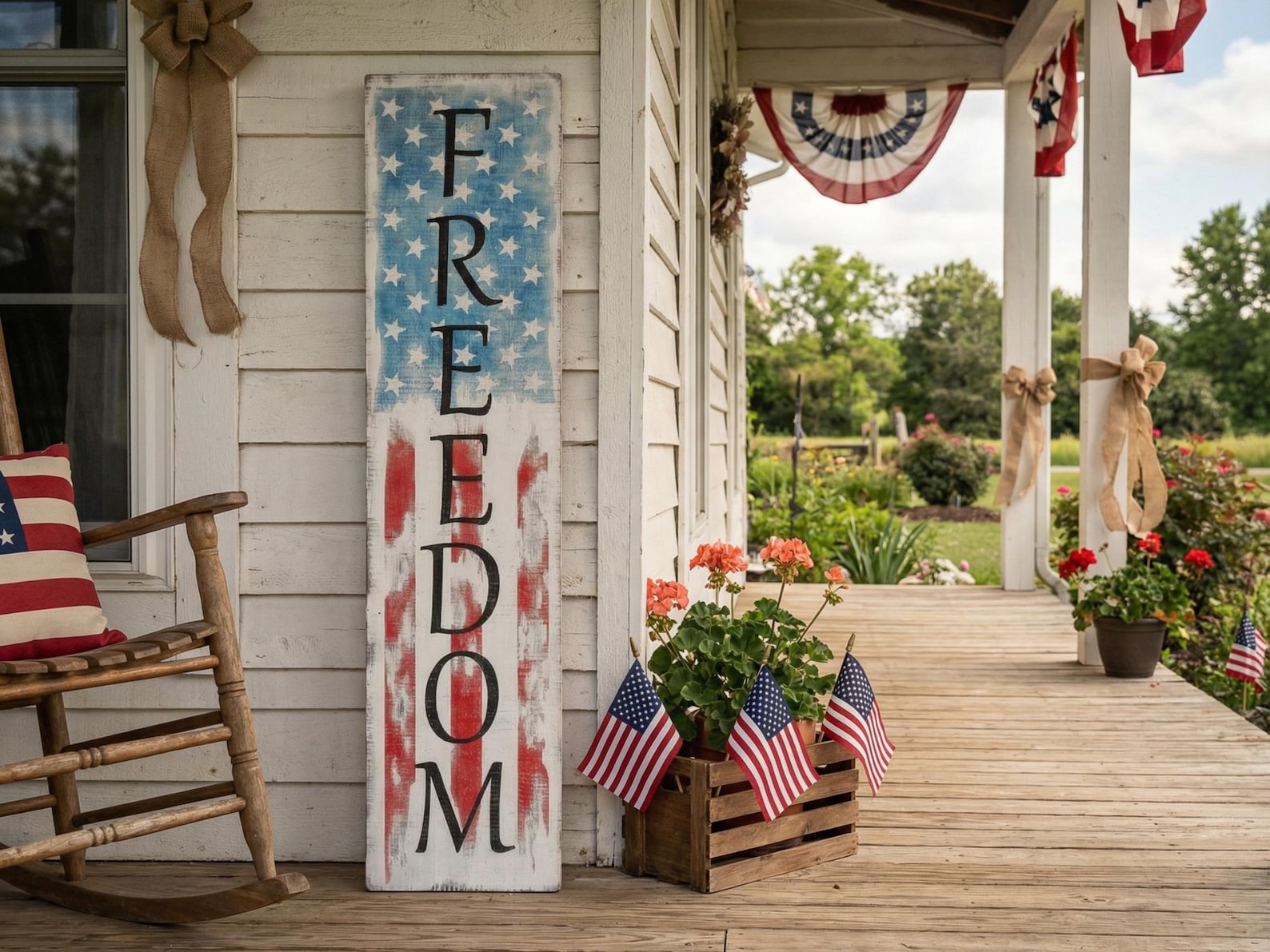 Freedom Red White & Blue American Flag. Large Antique Style Porch ...