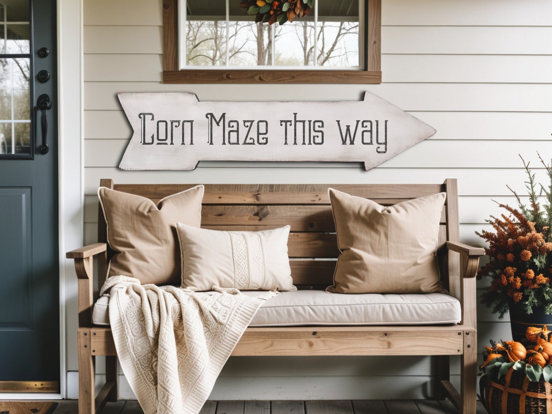 Large Wooden Arrow Shaped Corn Maze This Way Sign. Rustic Solid Wood ...