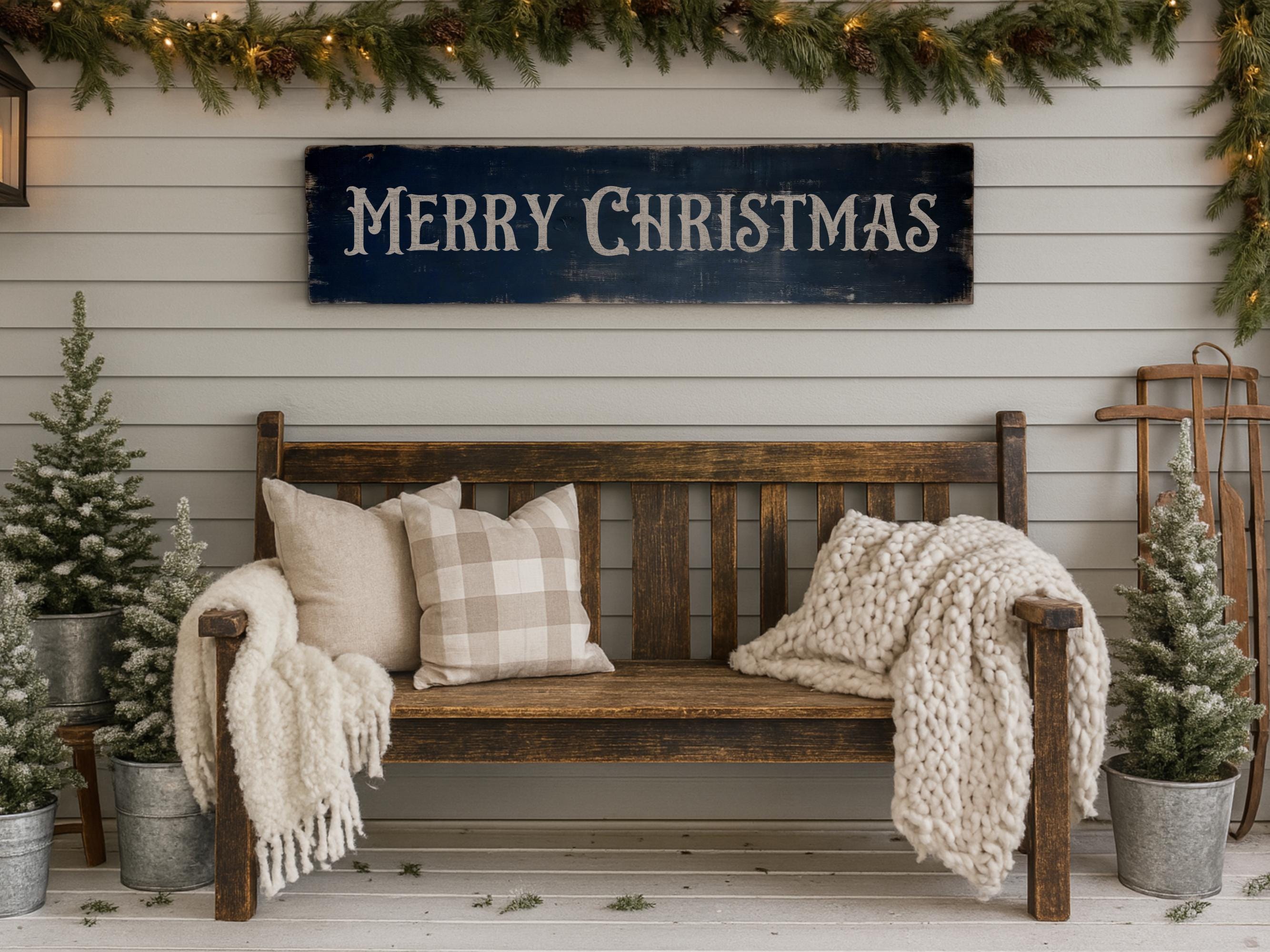 Rustic Antique Style Merry Christmas Wood Sign. Indoor or Outdoor ...