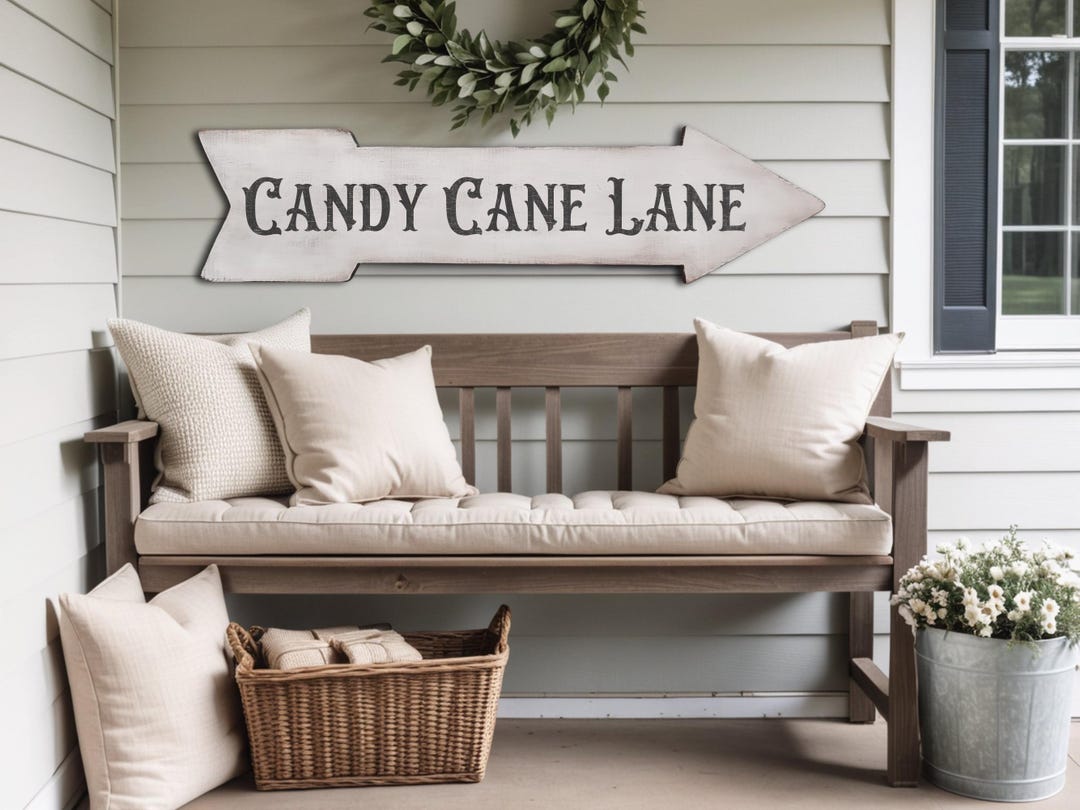Rustic Antique Style Candy Cane Lane Arrow Shaped Wooden Sign. Outdoor ...