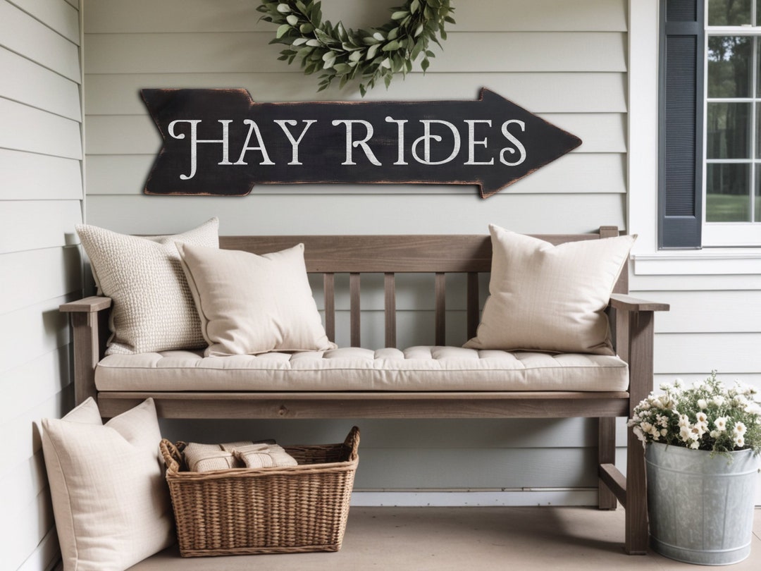 Large Wooden Arrow Shaped Hay Rides Sign With Vintage Aesthetic ...