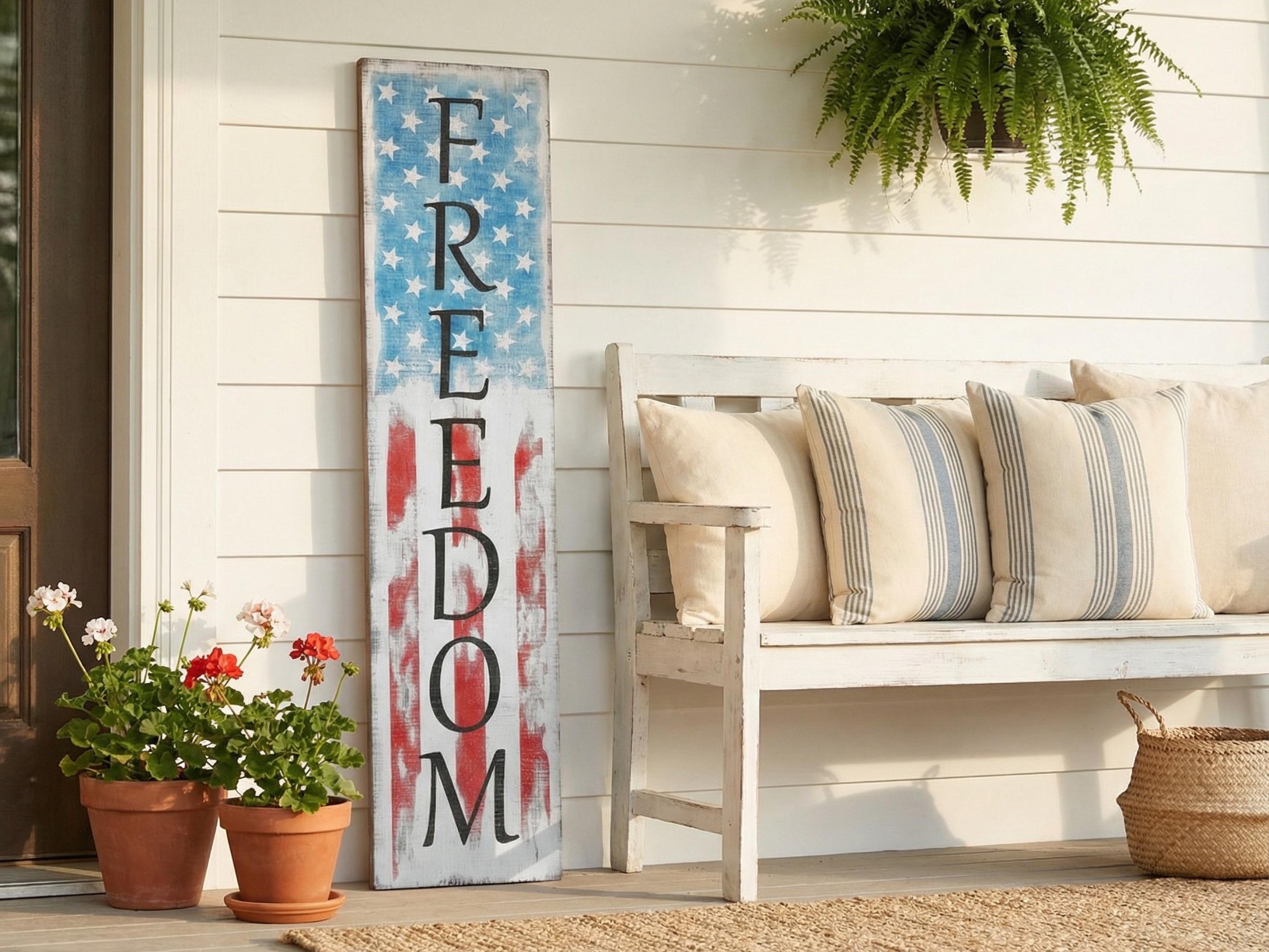 Freedom Red White & Blue American Flag. Large Antique Style Porch ...