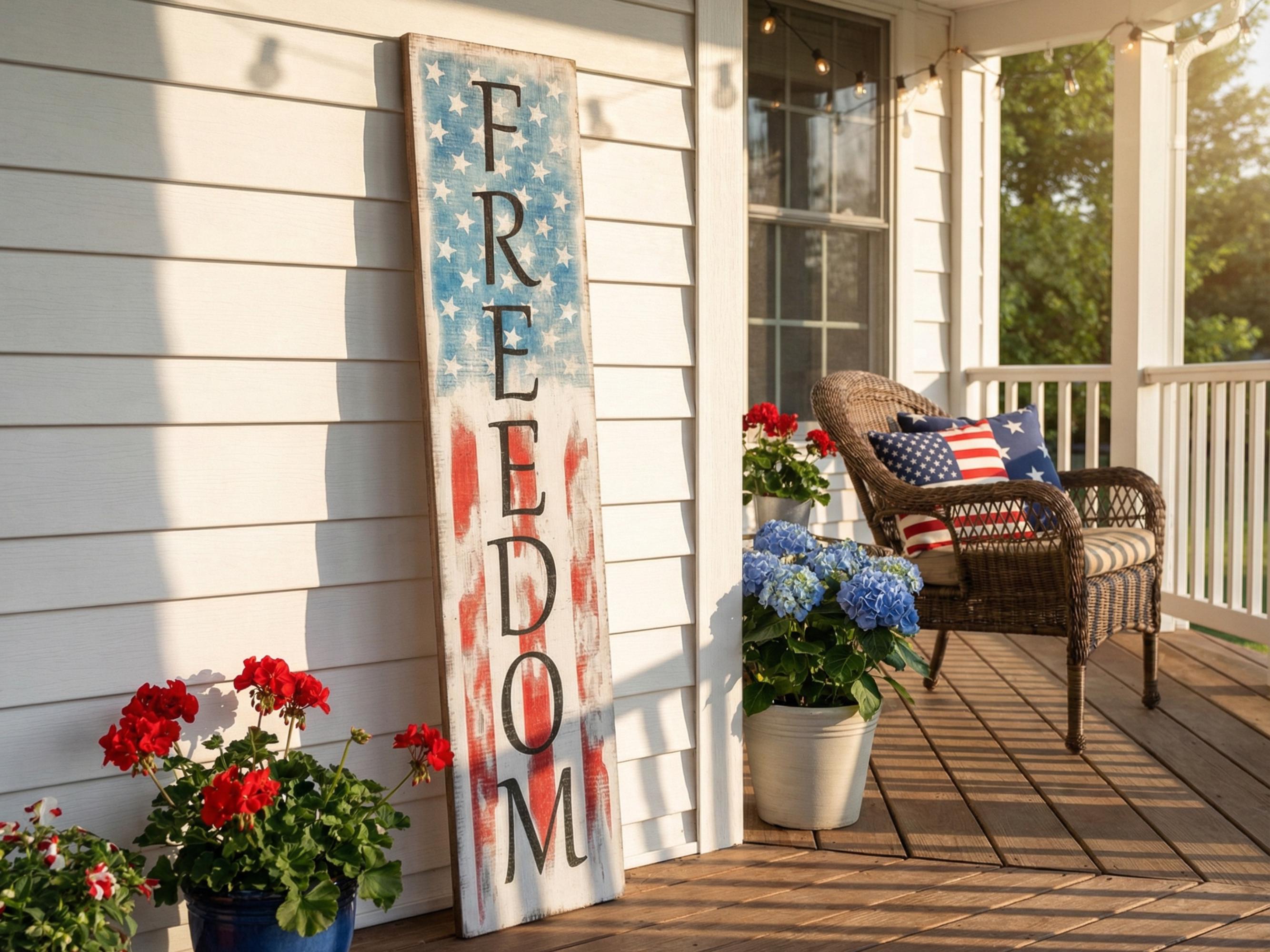 Freedom Red White & Blue American Flag. Large Antique Style Porch ...