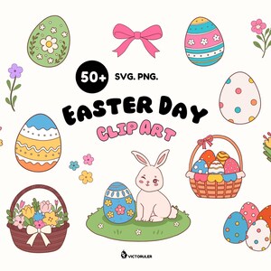 Cute Easter Clipart, Easter Egg PNG, Cute Easter Bunny SVG, Basket ...