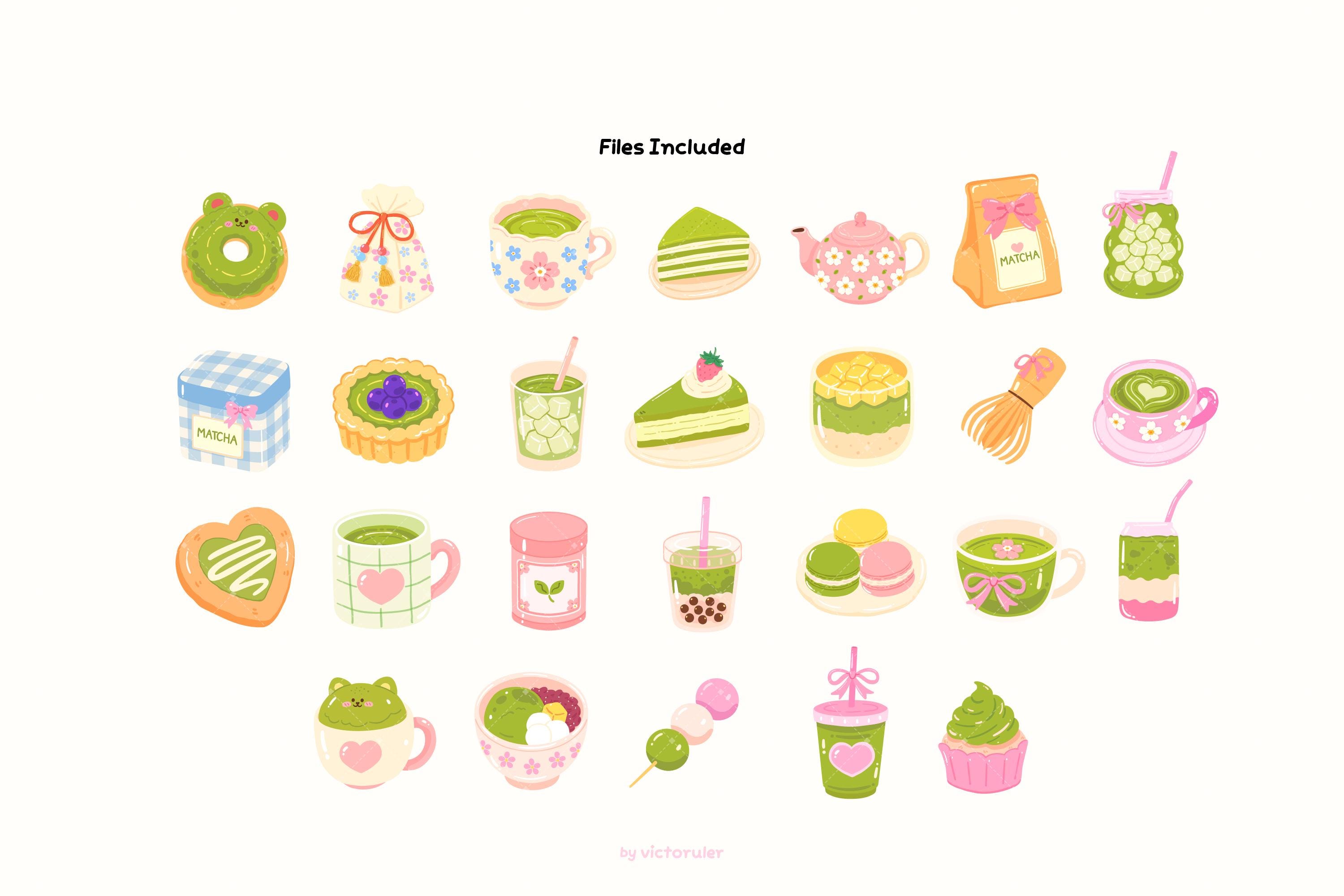 Matcha Lover Clipart Bundle PNG SVG, Kawaii Matcha Illustrations ...