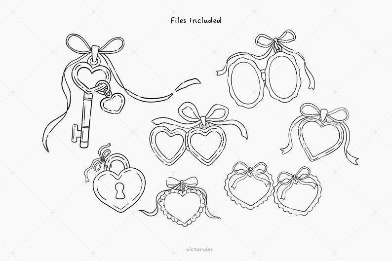 Hand Drawn Heart Locket Clipart, Vintage Doodle, Valentine's Day SVG ...