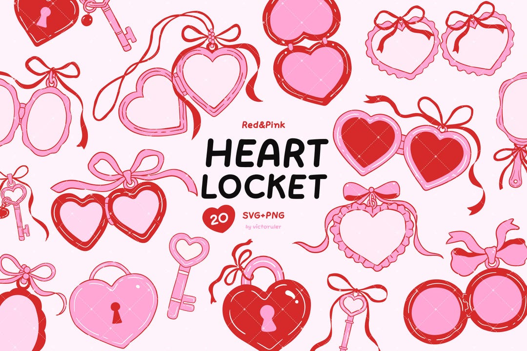 Pink Heart Locket Clipart, Vintage Doodle, Valentine's Day SVG PNG ...