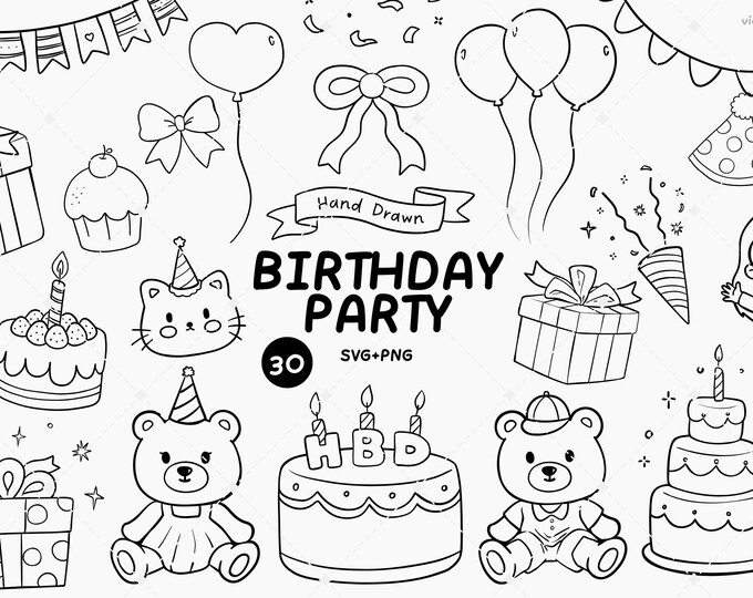 Birthday Party Clipart Bundle, Celebration Clipart for Invitations and ...