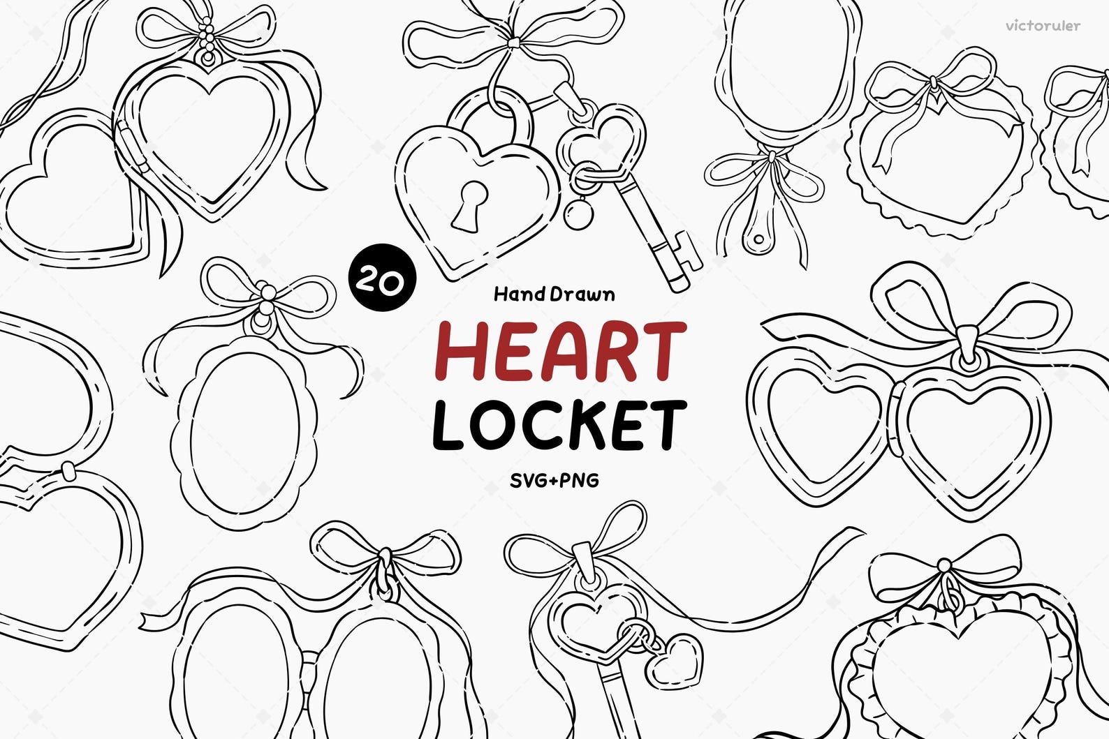 Hand Drawn Heart Locket Clipart, Vintage Doodle, Valentine's Day SVG ...