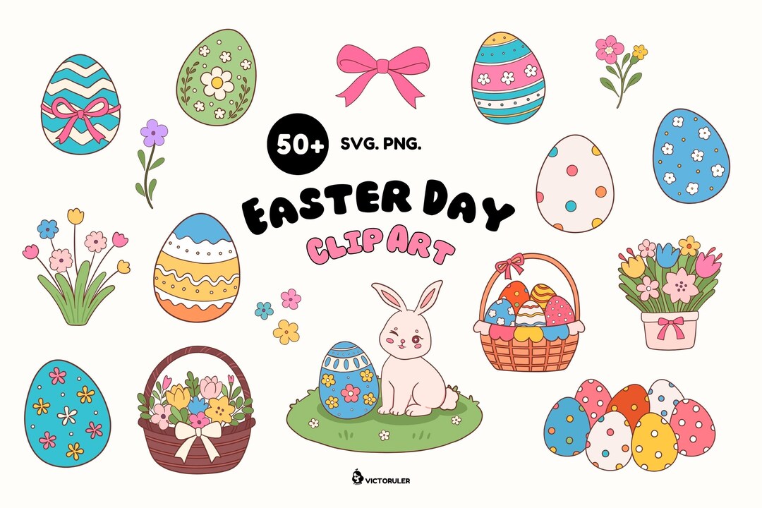 Cute Easter Clipart, Easter Egg PNG, Cute Easter Bunny SVG, Basket ...