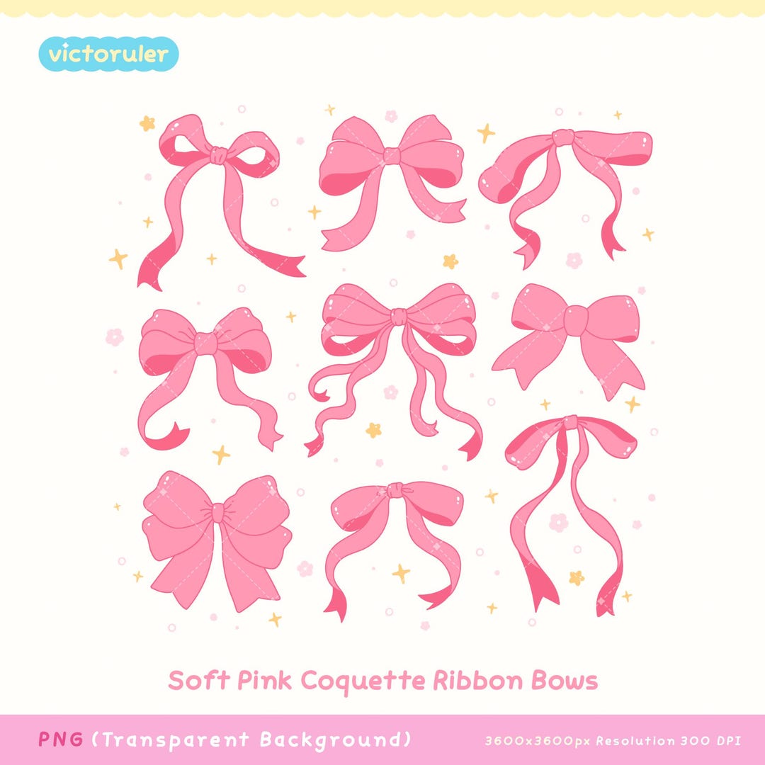 Ribbon Bows Clipart, Pink Bows PNG, Preppy, Coquette, Girly ...