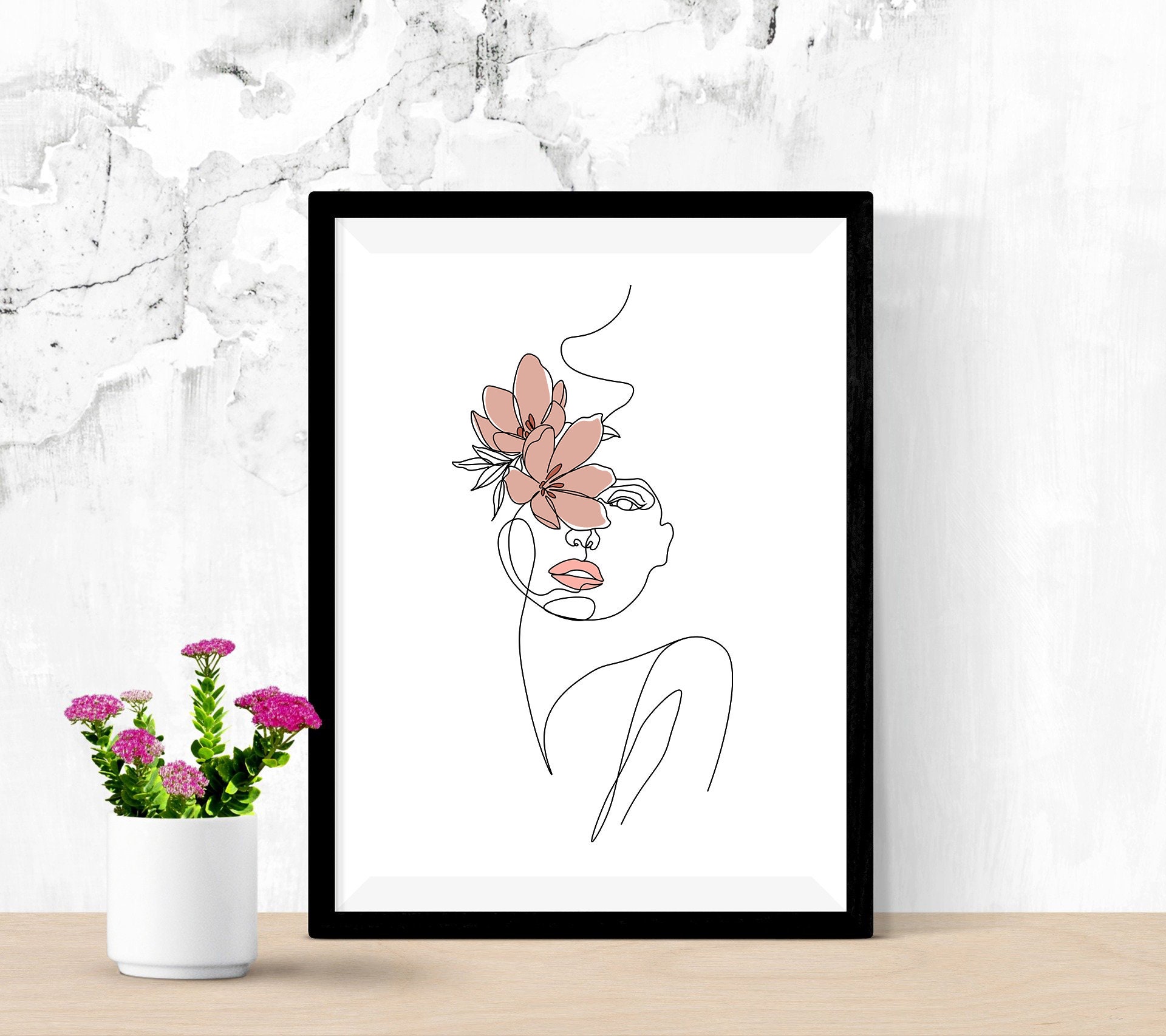 Woman Flower Face Line Art, Wall Art, Printable Line Art, Abstract Wall ...