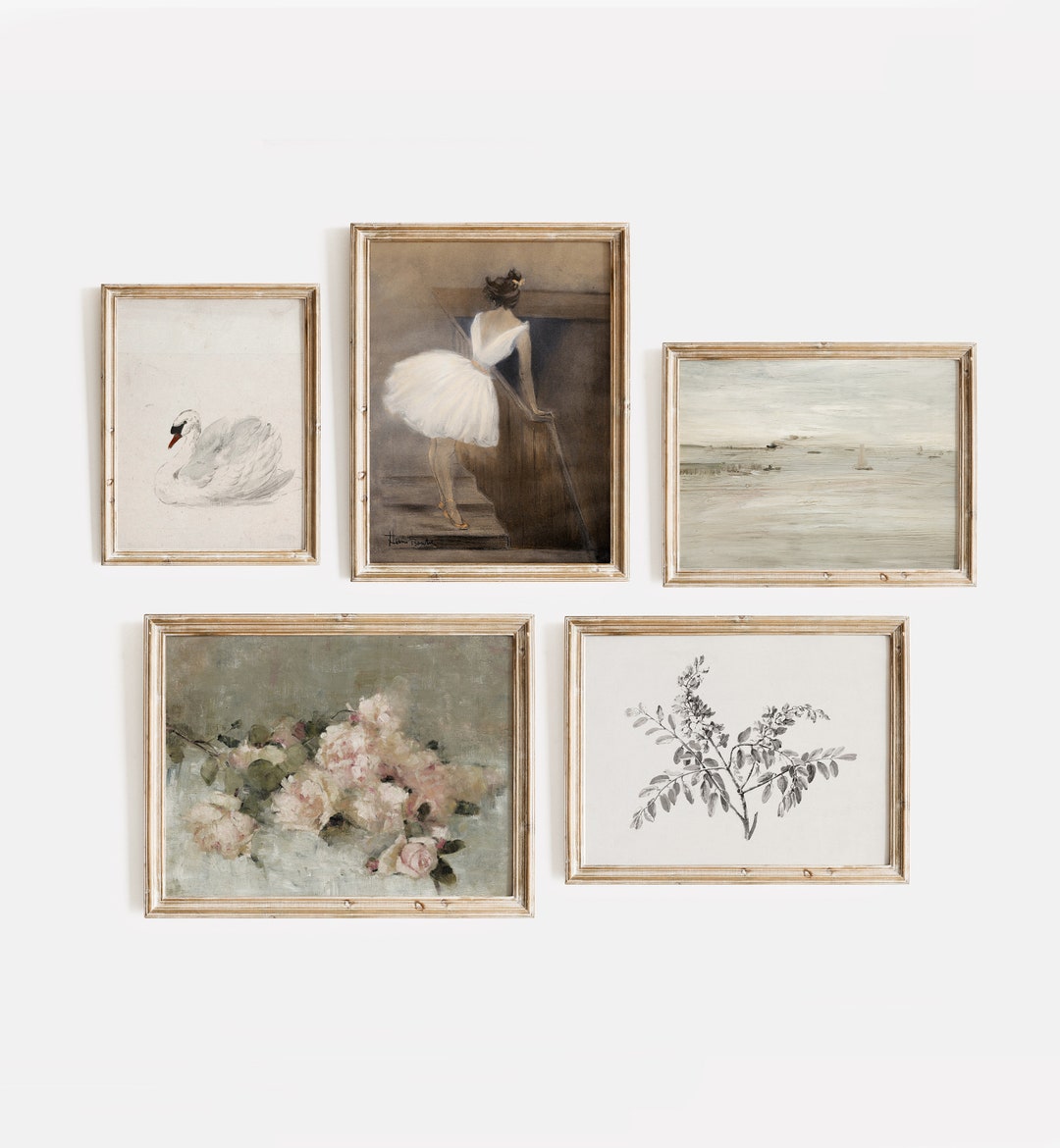 Set of 5 Prints, Girls Room Art, Gallery Wall Art Printable, Vintage ...