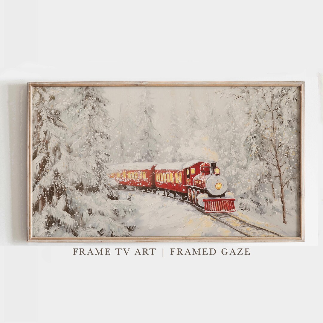 Frame TV Art Christmas Train Painting Winter Painting Winter Wall Art ...