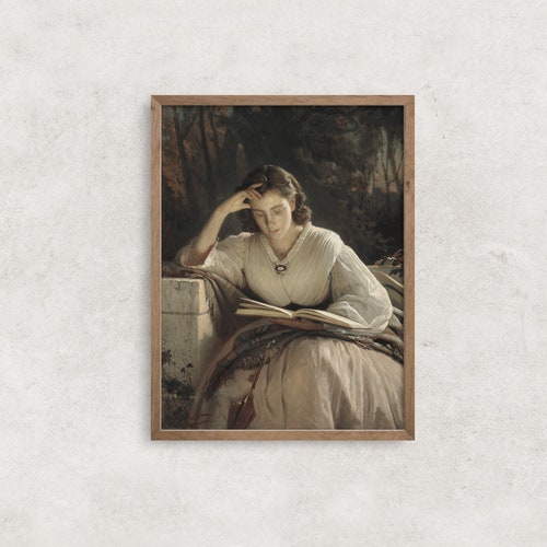 Woman Reading Portrait Vintage Oil Painting Antique Decor - Etsy