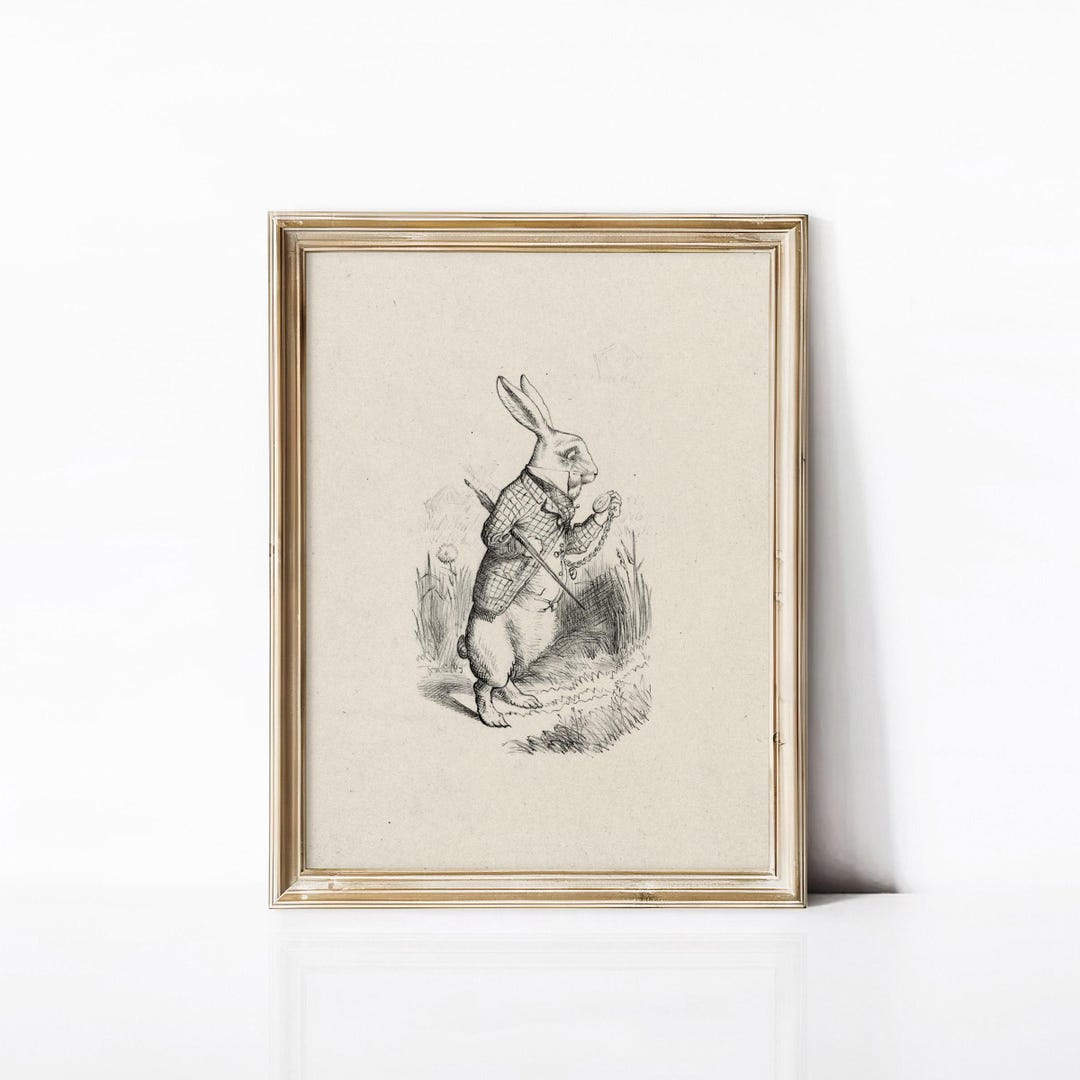Vintage Rabbit Sketch, White Rabbit Drawing, Easter Wall Art, Vintage ...