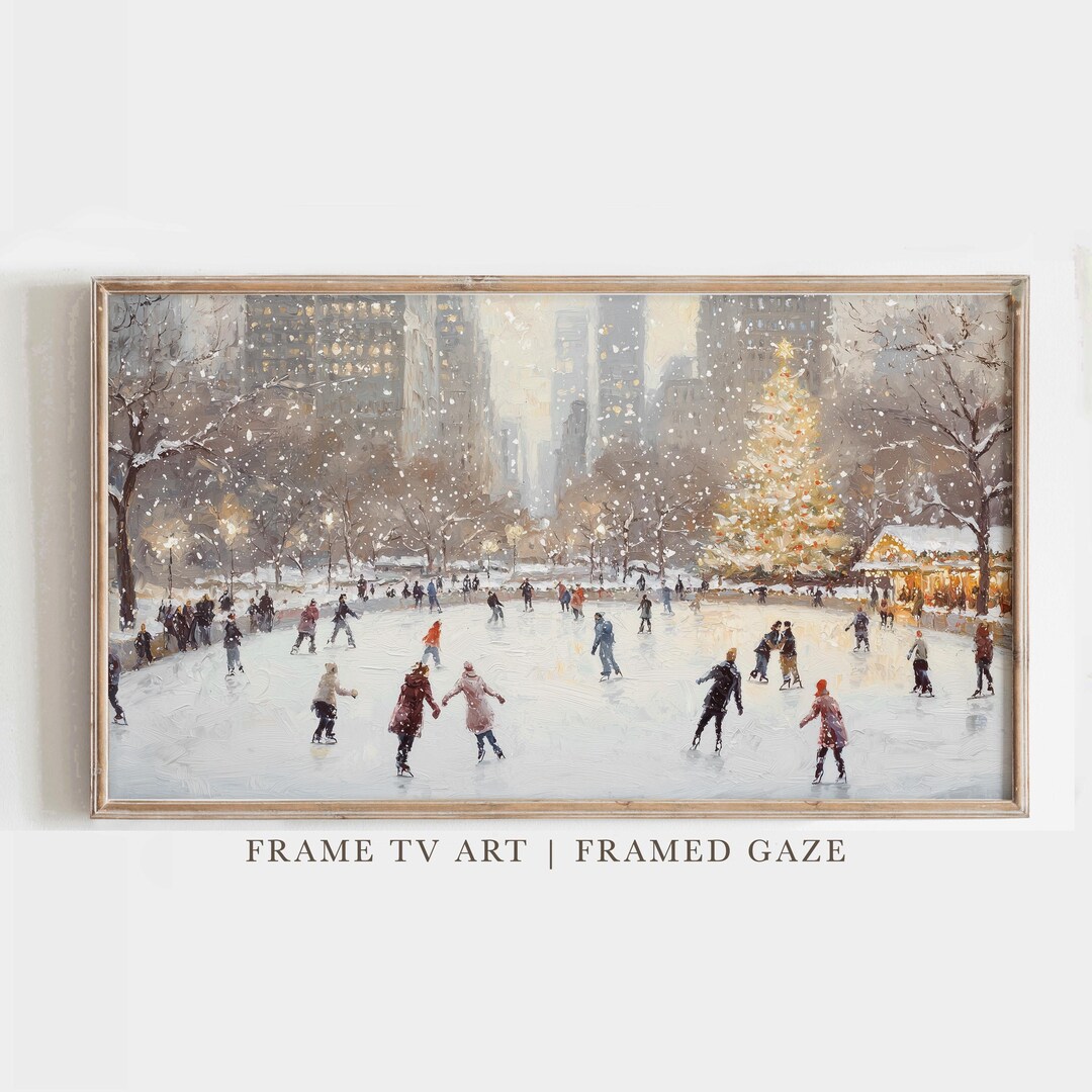 Christmas Ice Skating Scene Frame TV Art (digital Download) - Etsy