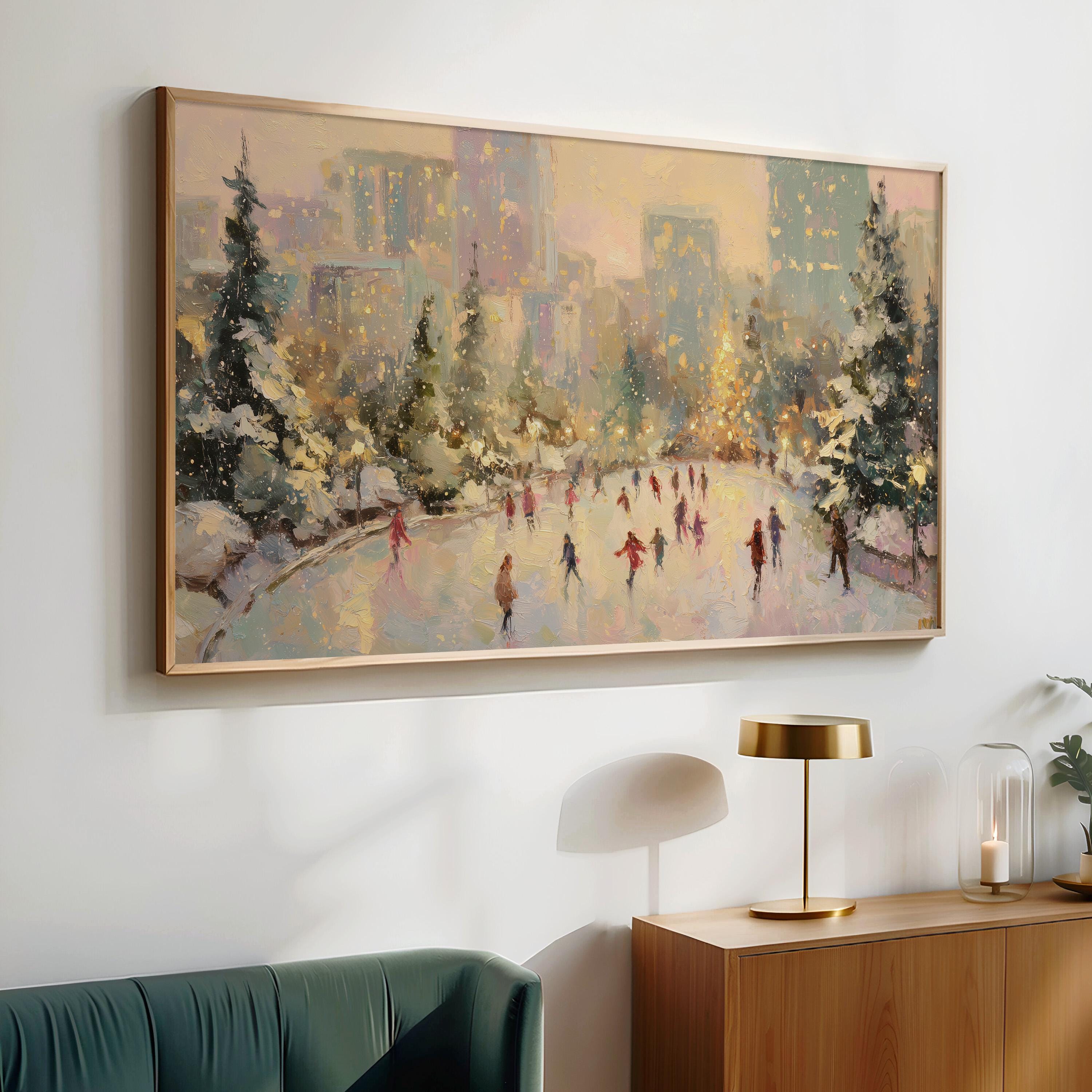 Samsung Frame TV Art | Winter City Ice Skating Painting (digital ...