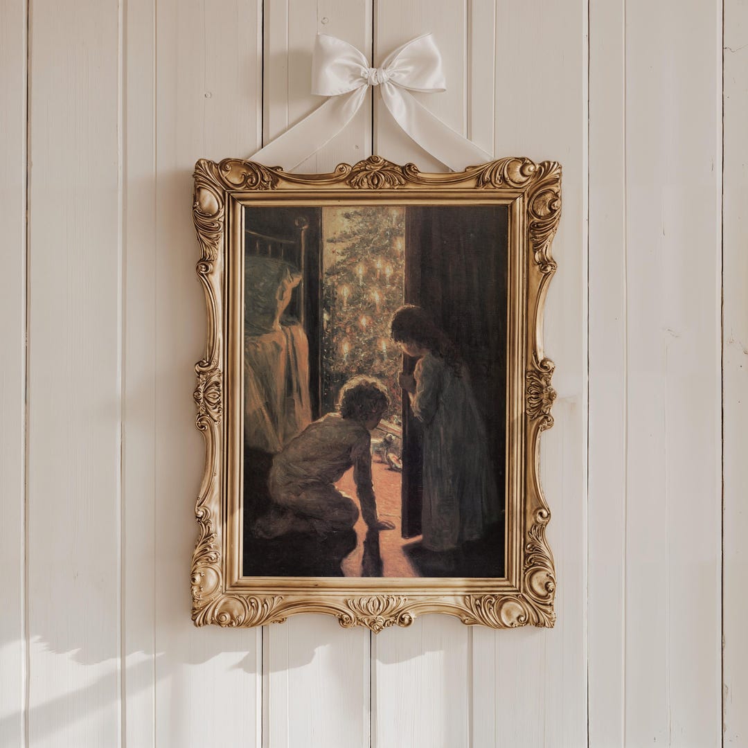 Vintage Painting, Christmas Morning, Vintage Wall Art, Printable Art ...