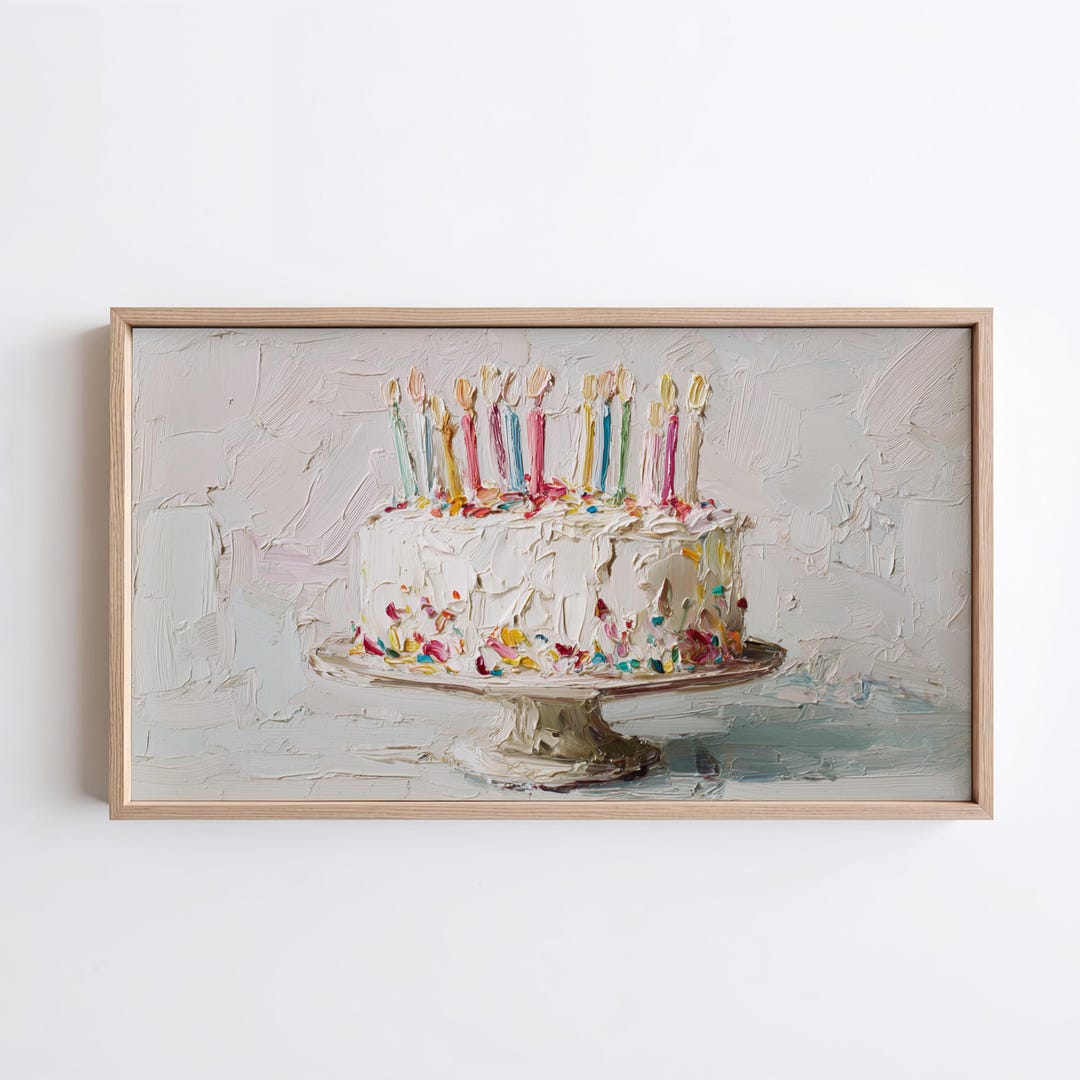 Samsung Frame TV Art | Birthday Cake Impasto Textured Oil Painting ...