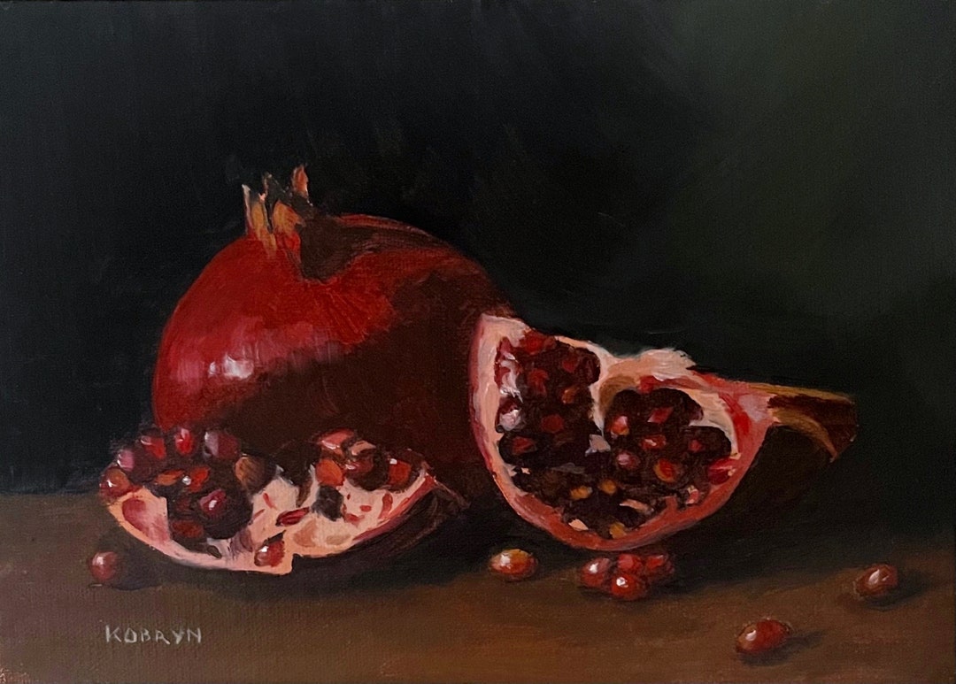 Pomegranate Wall Art, Fruit Oil Painting, Moody Wall Art, Kitchen Gift ...