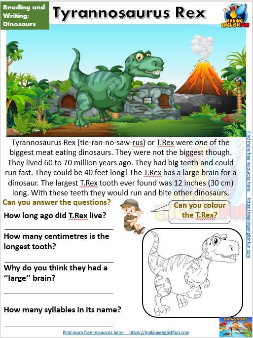 Dinosaurs Reading Comprehension - Worksheet24