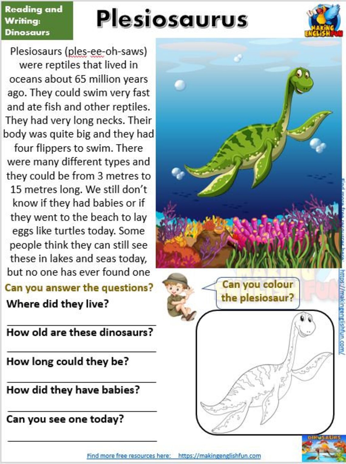 12 Dinosaur Leseverständnis Arbeitsblätter und Karten - Etsy.de