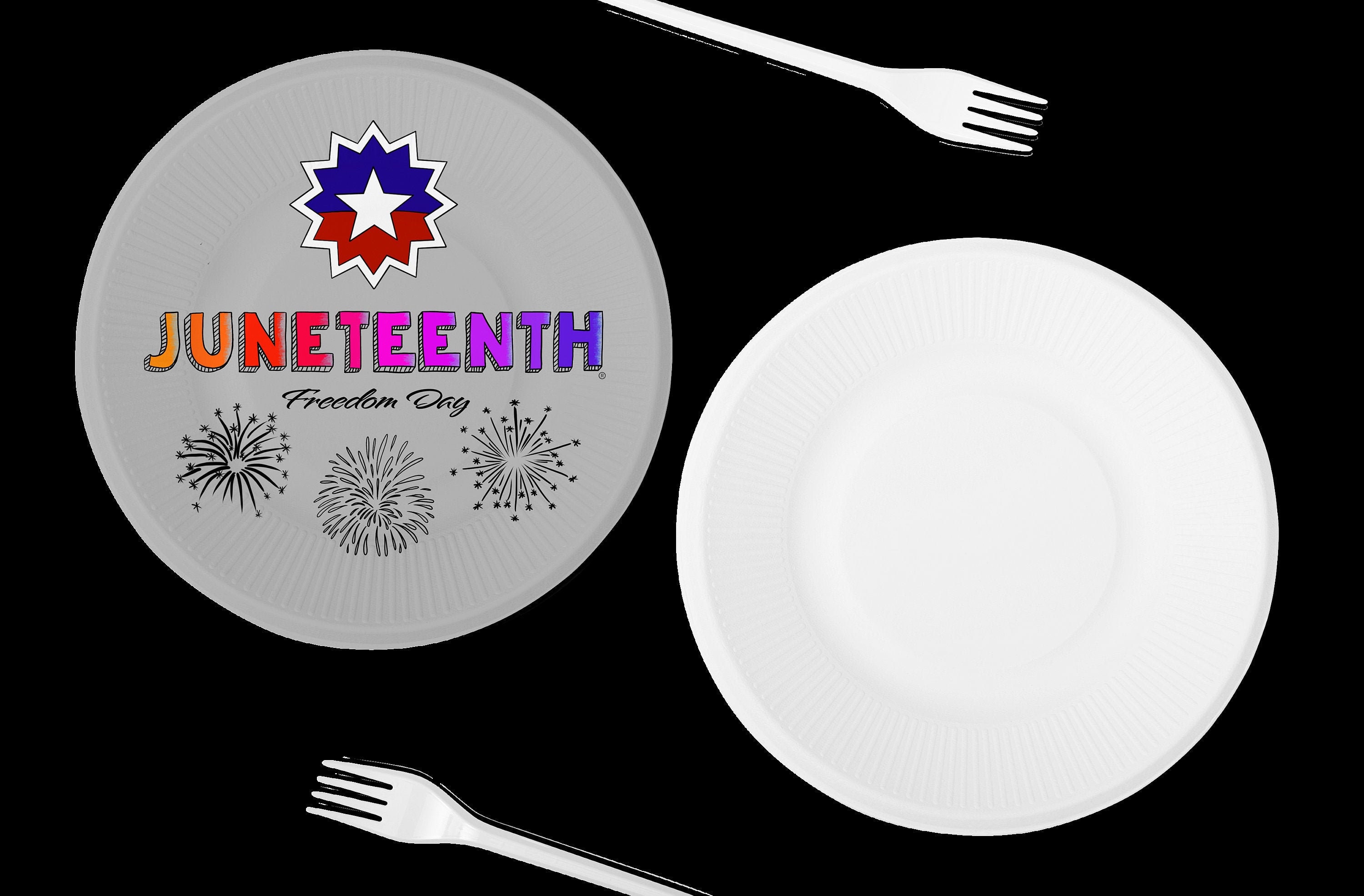 Juneteenth Party Plate Set (gray W/ Multicolor Writing) - Etsy