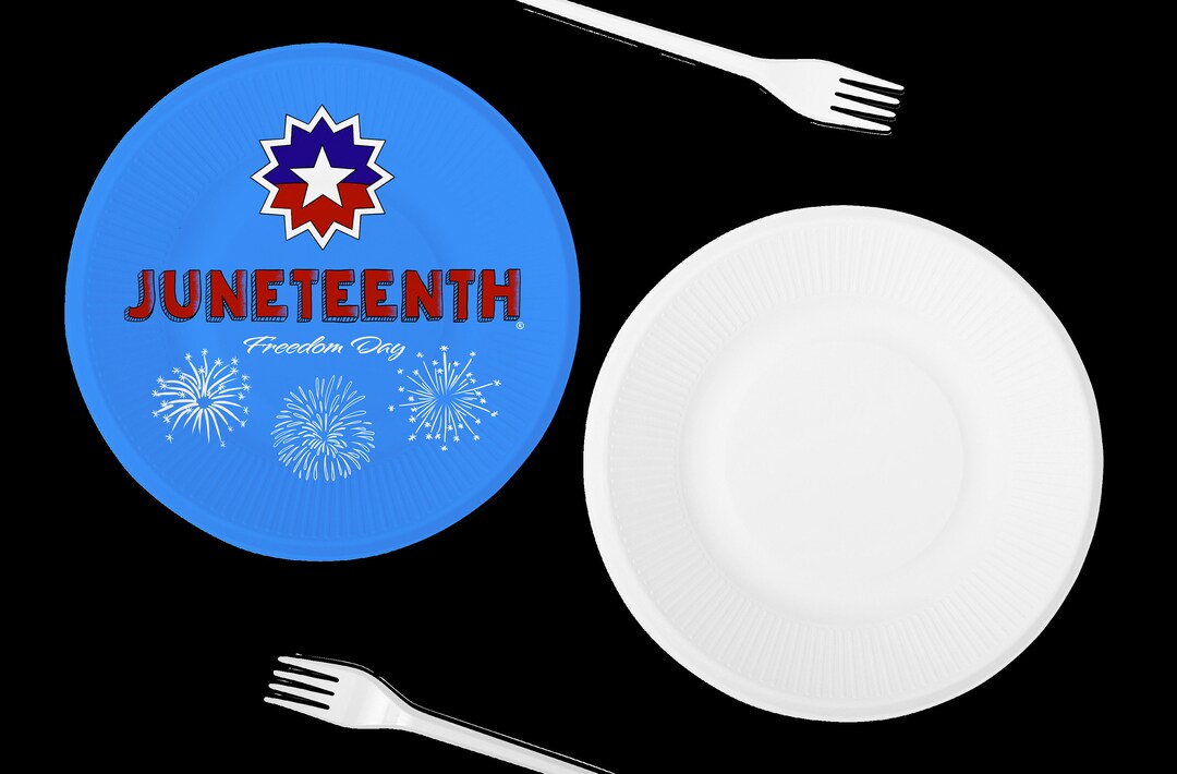 Juneteenth Party Plate Set (light Blue W/ Red Writing) - Etsy
