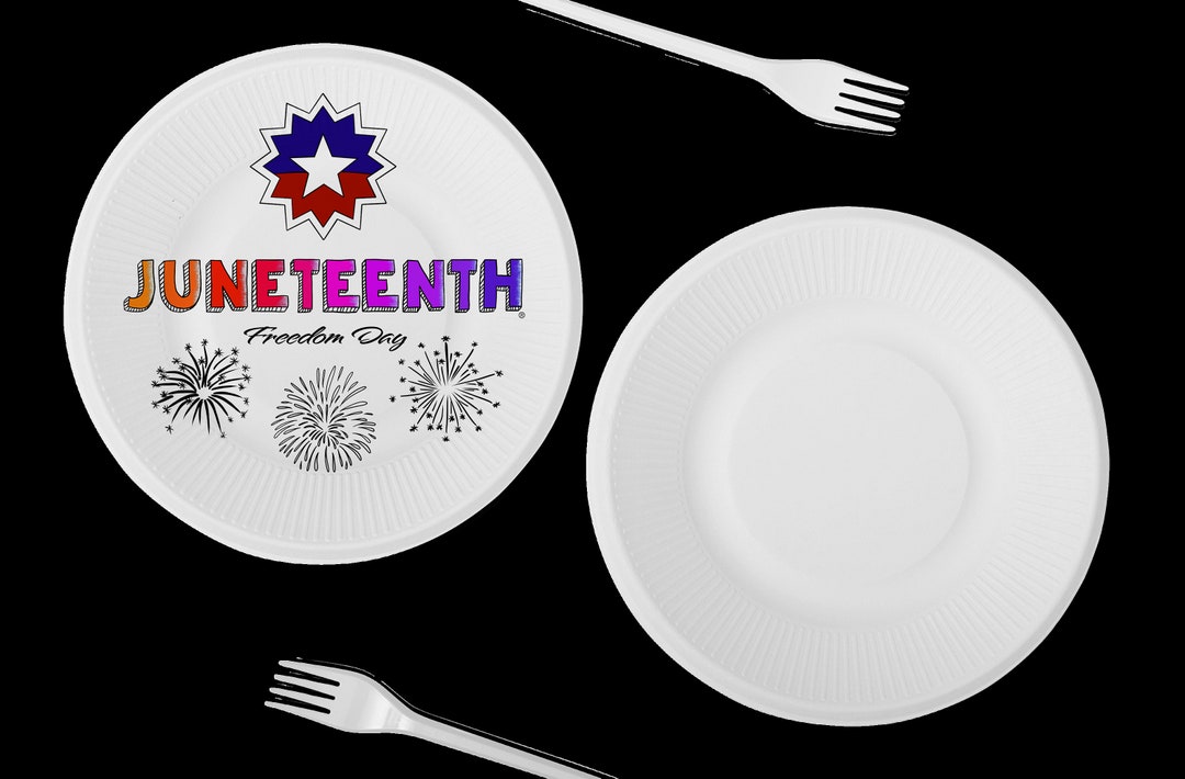 Juneteenth Party Plate Set (white W/ Multicolor Writing) - Etsy