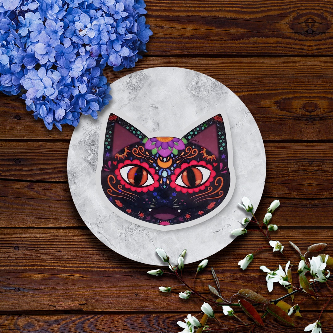 Sugar Skull Kitty Glossy Vinyl Sticker, Day of the Dead, Dia De Los ...
