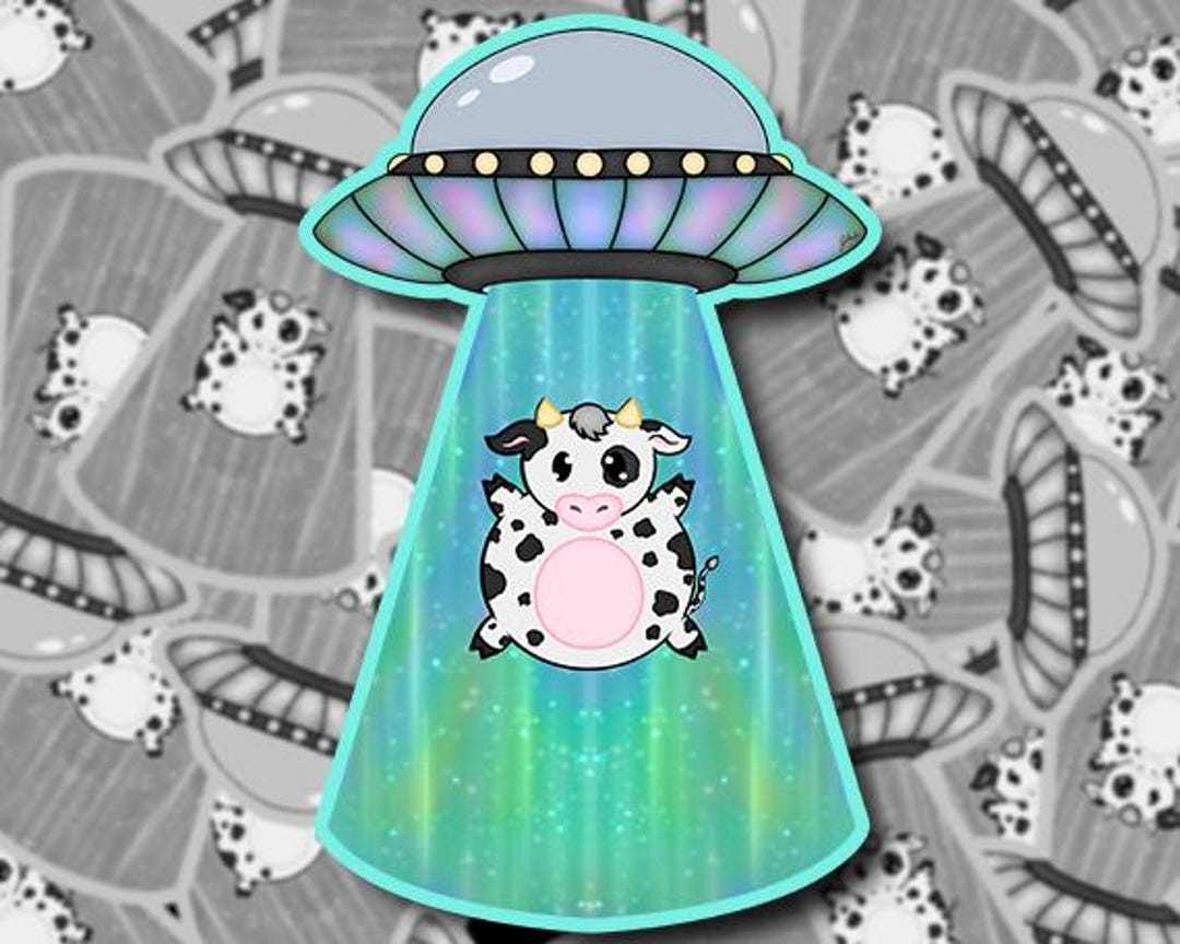 UFO Cow Alien Abduction | Star Holographic Vinyl Sticker - Etsy